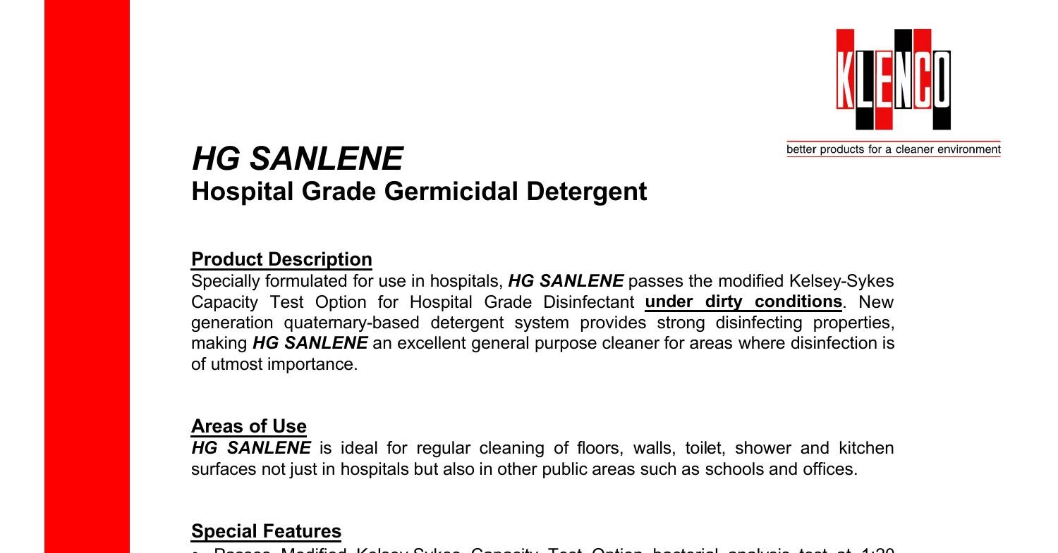 HG SANLENE - Hospital Grade - Disinfectant.pdf | DocDroid