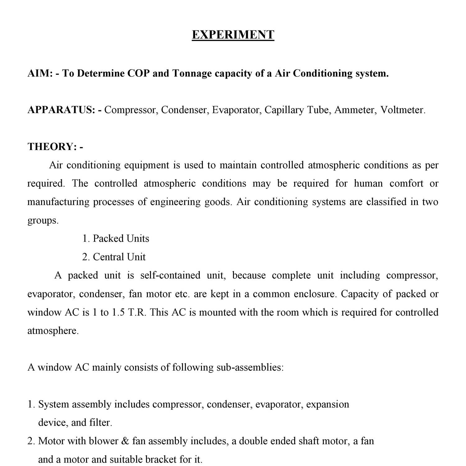 TO DETERMINE COP AND TONNAGE CAPACITY OF A AIR CONDITIONING SYSTEM.pdf ...