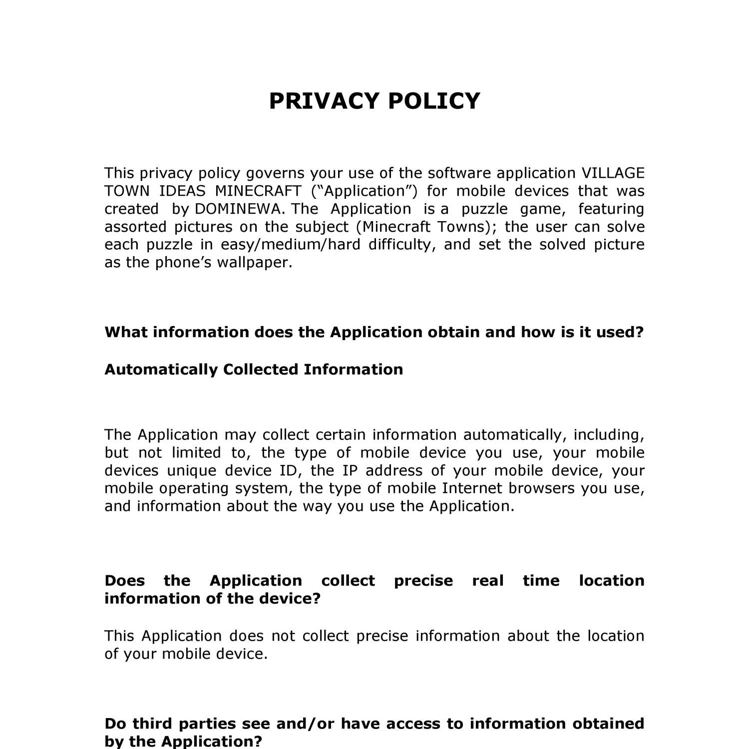 Village Town Ideas Minecraft privacy policy.pdf | DocDroid
