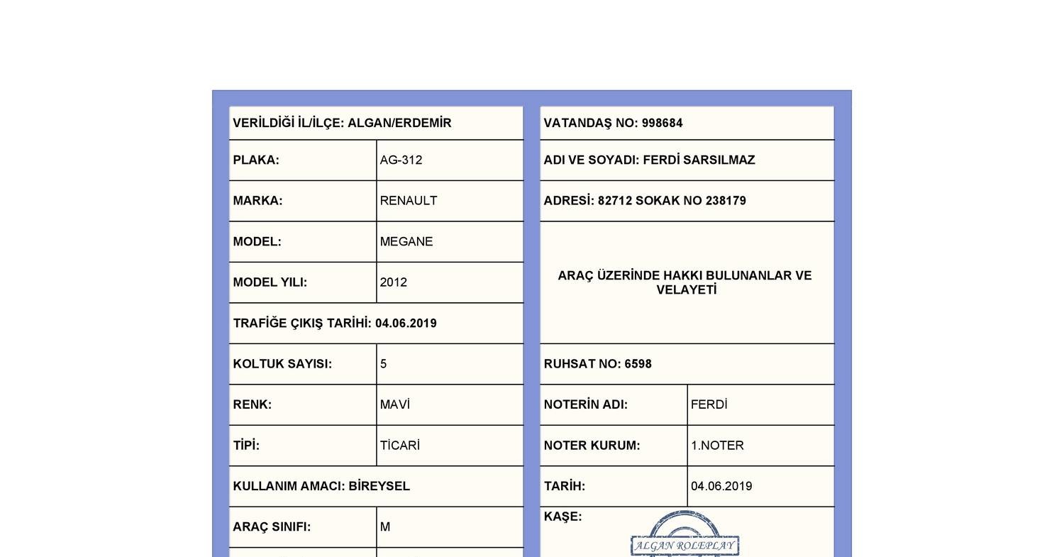Algan Noter Evrak - Araç Ruhsat.pdf | DocDroid