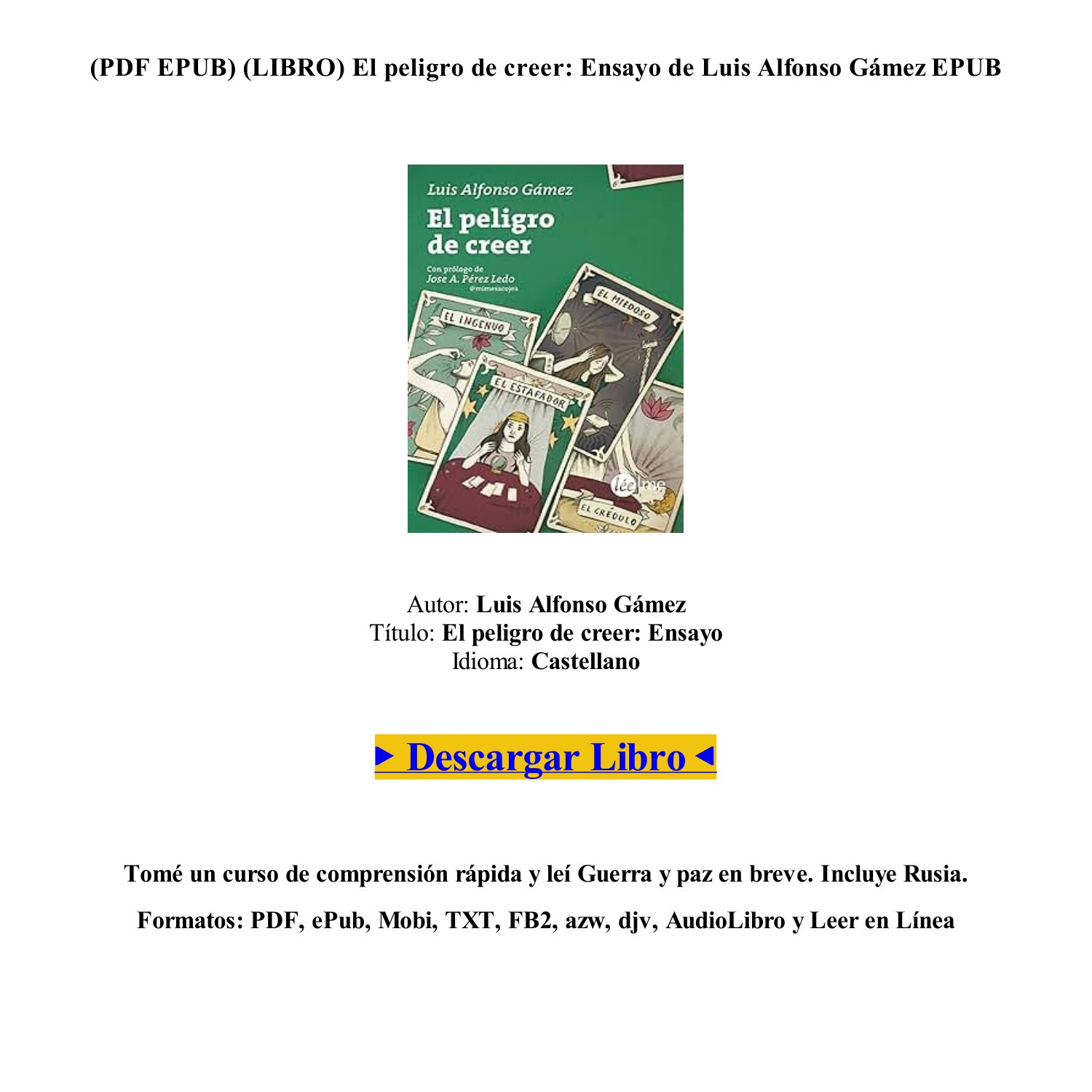 [PDF EPUB] Libro El peligro de creer Ensayo de Luis Alfonso Gámez mobi ...