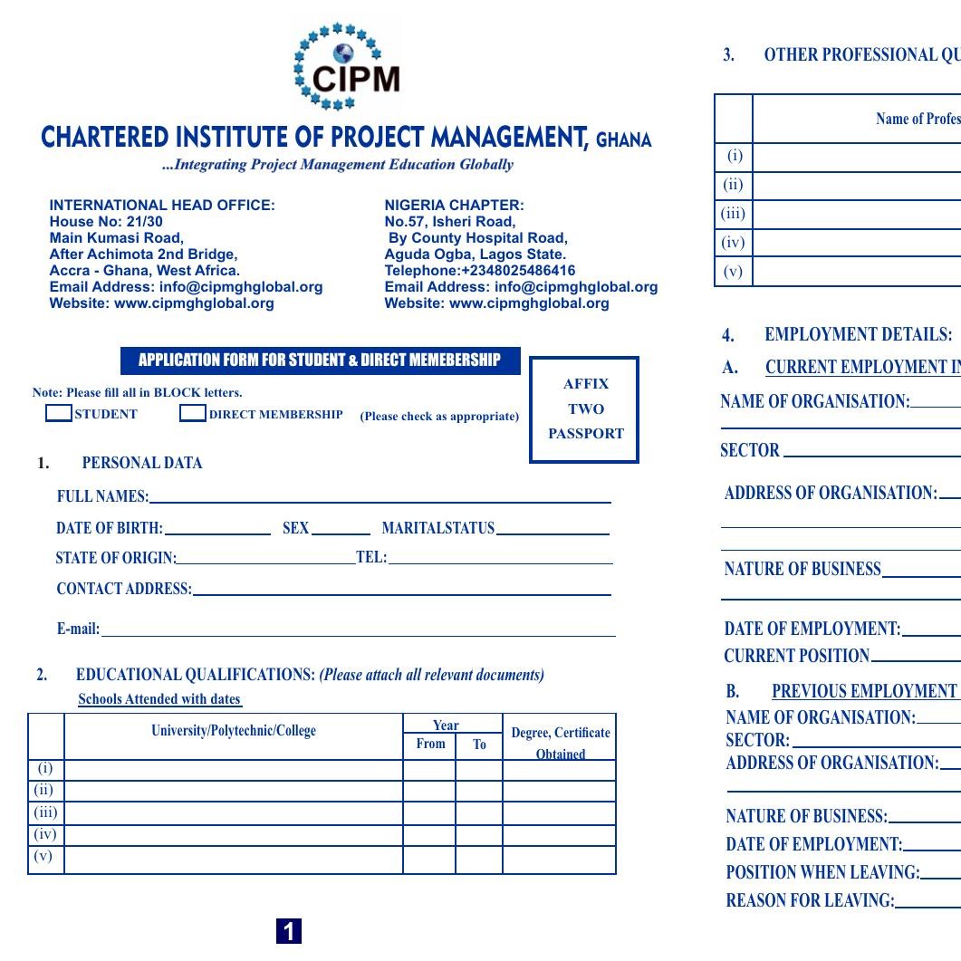 CHARTED INST. OF PROJECT MANAGEMENT FORM.pdf | DocDroid