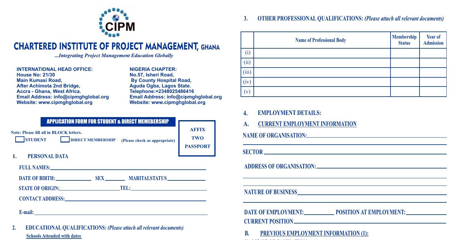 CHARTED INST. OF PROJECT MANAGEMENT FORM.pdf | DocDroid