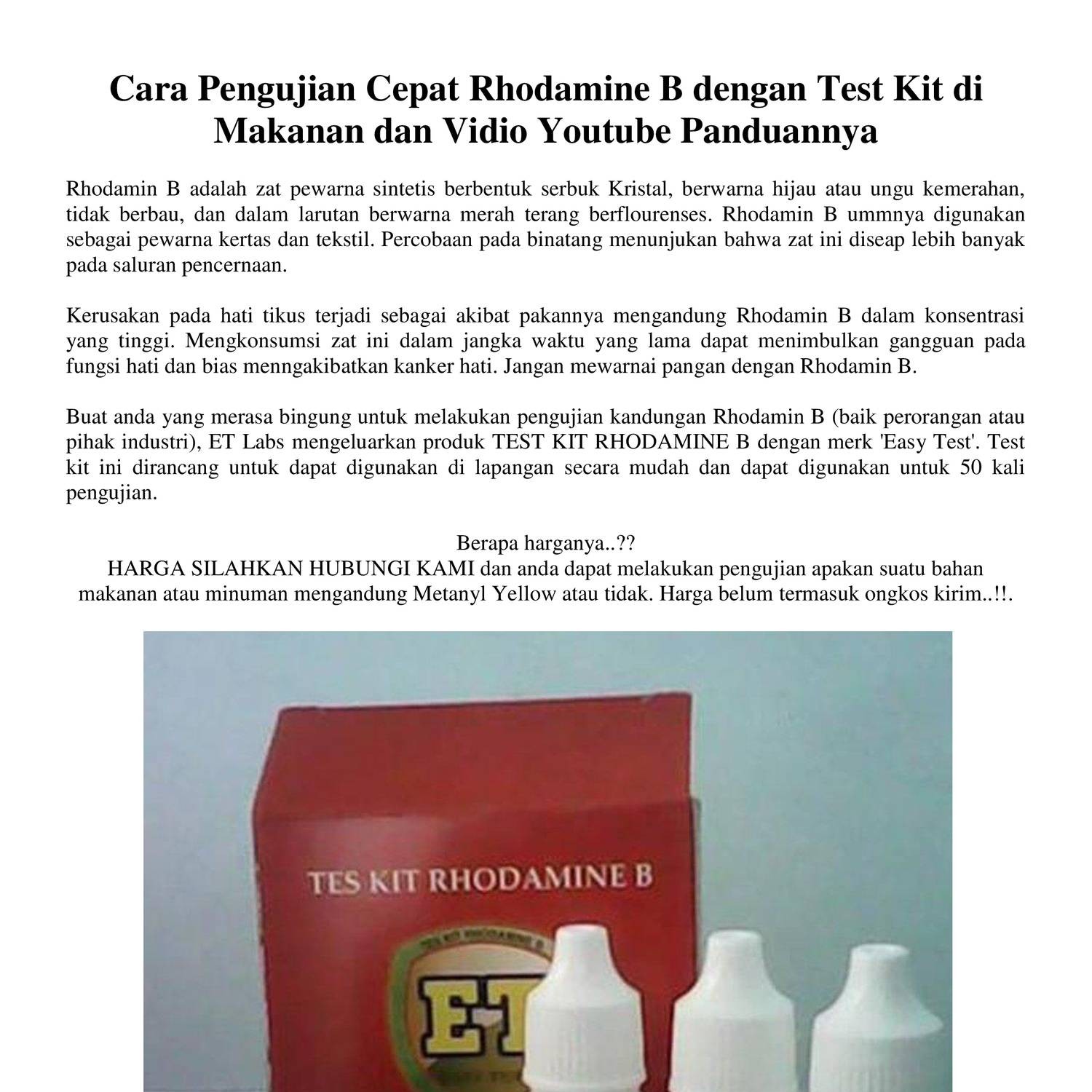 Cara Pengujian Cepat Rhodamine B dengan Test Kit di Makanan dan Vidio ...