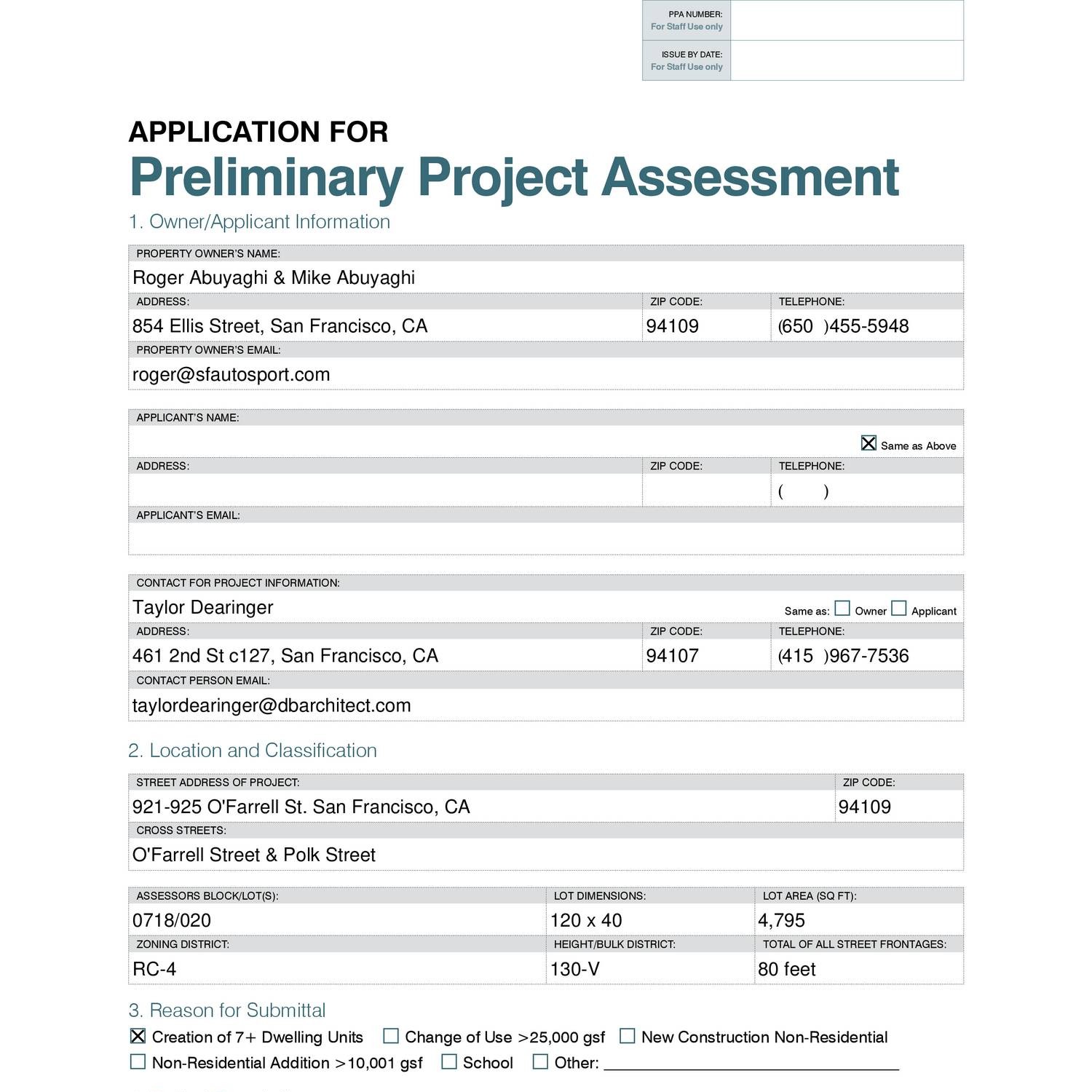PPA Application - 921-925 O'Farrell Street - 2017-012580PPA.pdf | DocDroid