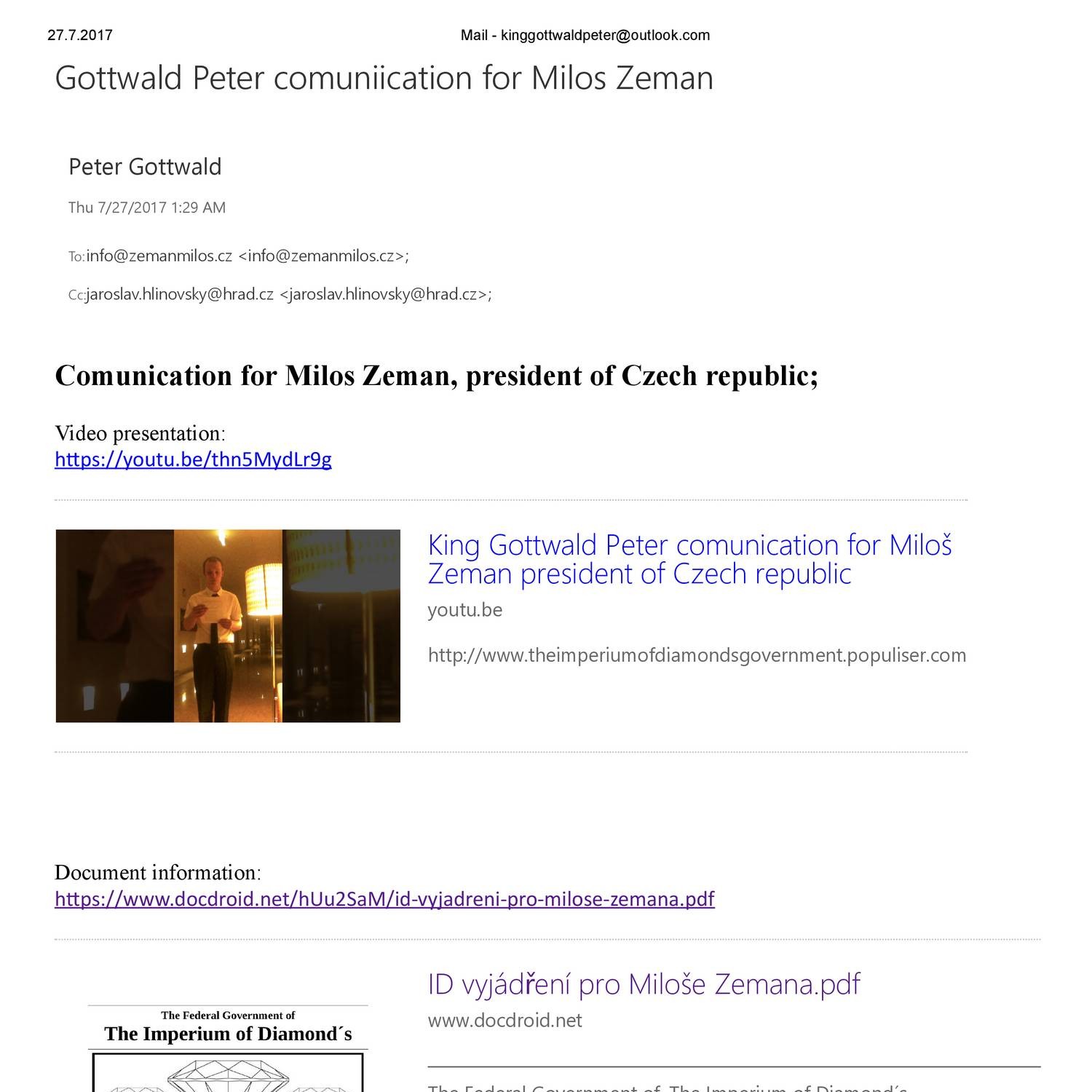 Mail - kinggottwaldpeter@outlook.comunication for milos zeman.pdf | DocDroid