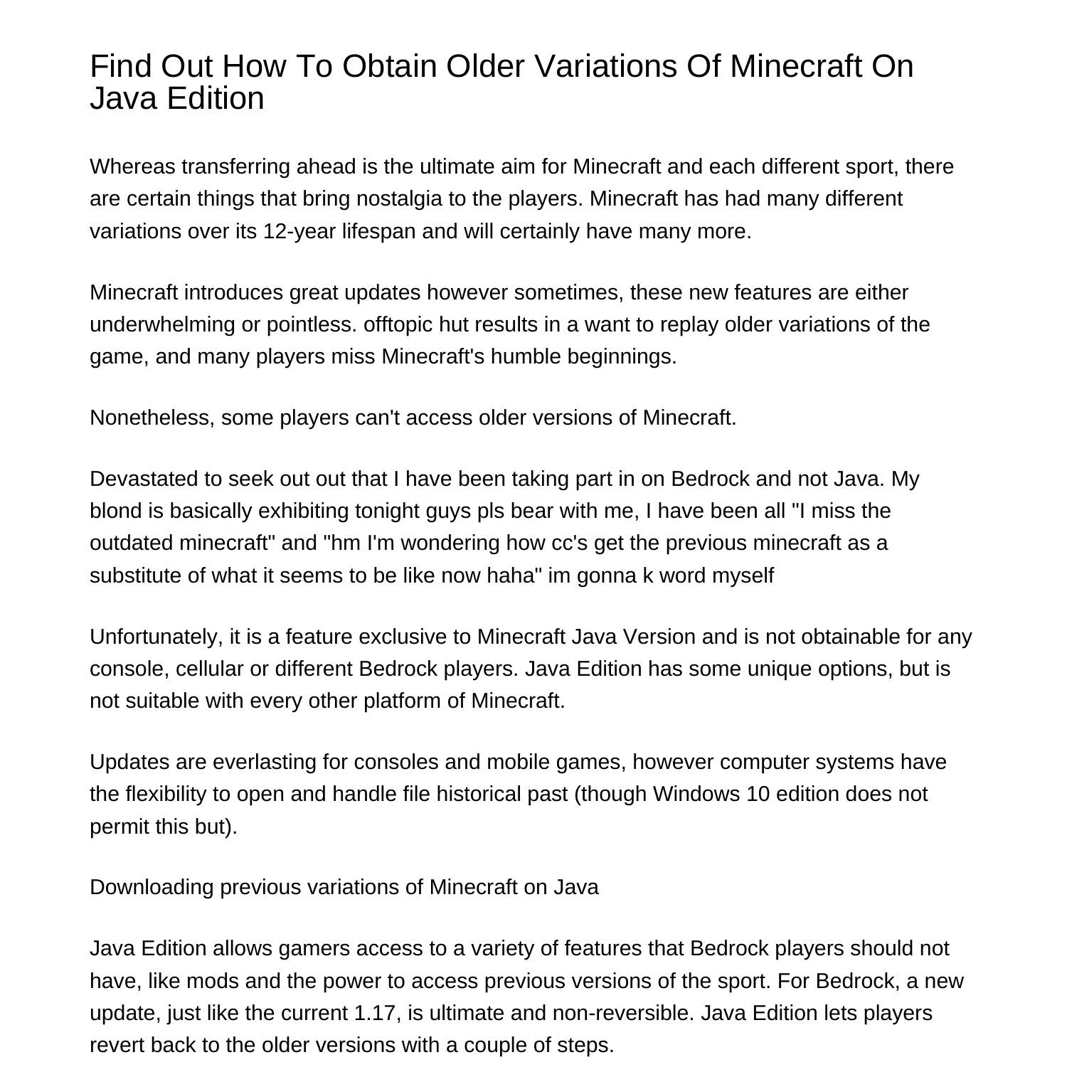 Methods To Download Older Variations Of Minecraft On Java Versioncxglx ...