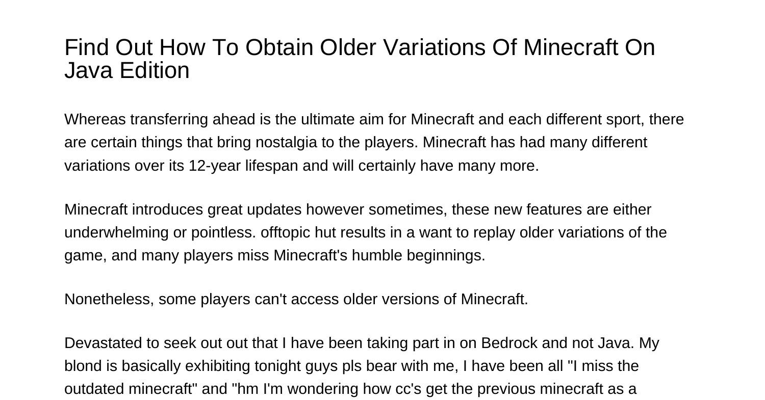 Methods To Download Older Variations Of Minecraft On Java Versioncxglx ...