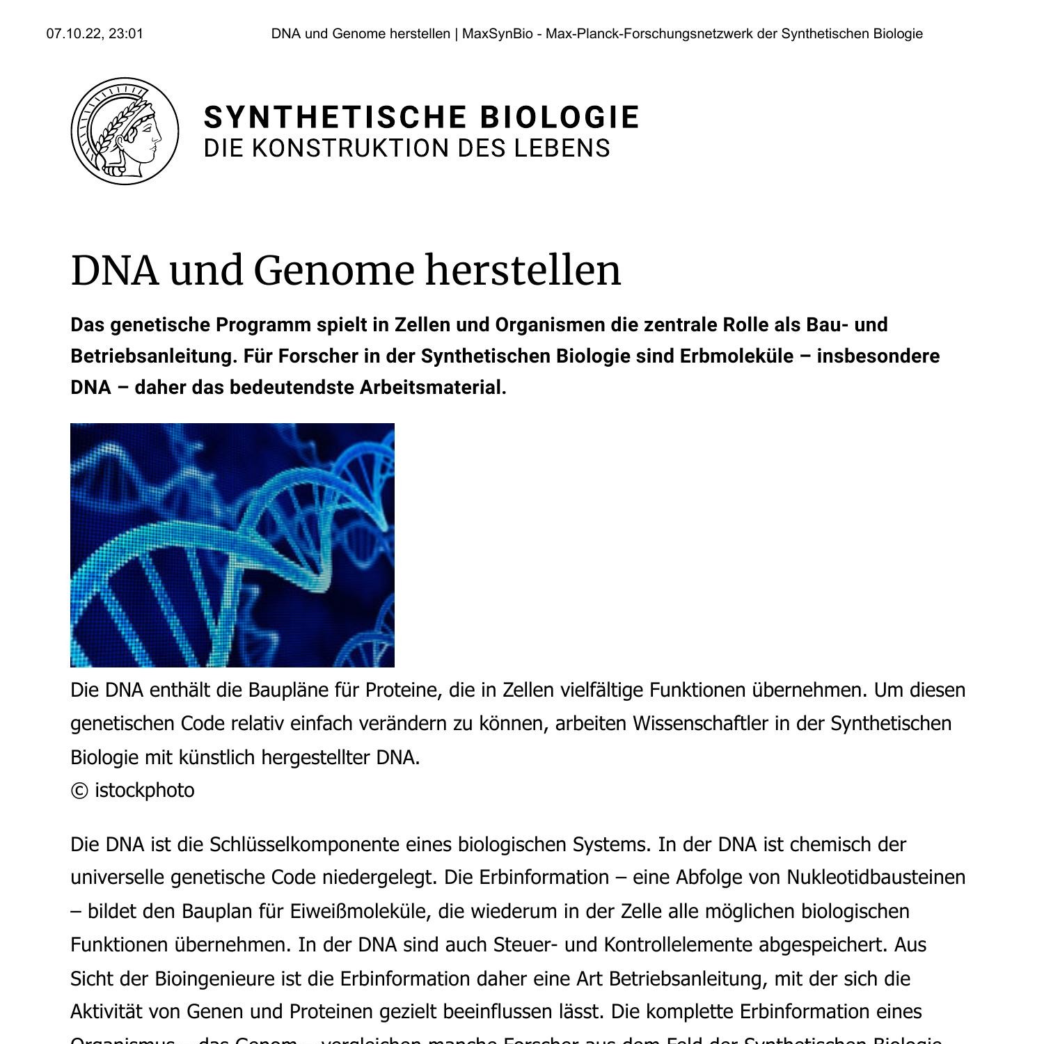 DNA und Genome herstellen _ MaxSynBio - Max-Planck-Forschungsnetzwerk der Synthetischen Biologie ...