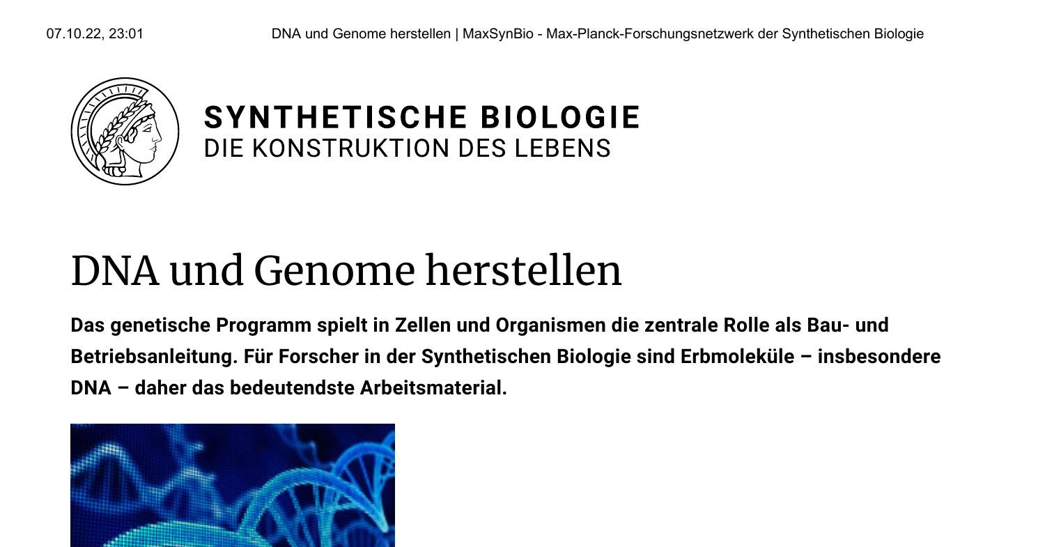 DNA und Genome herstellen _ MaxSynBio - Max-Planck-Forschungsnetzwerk der Synthetischen Biologie ...