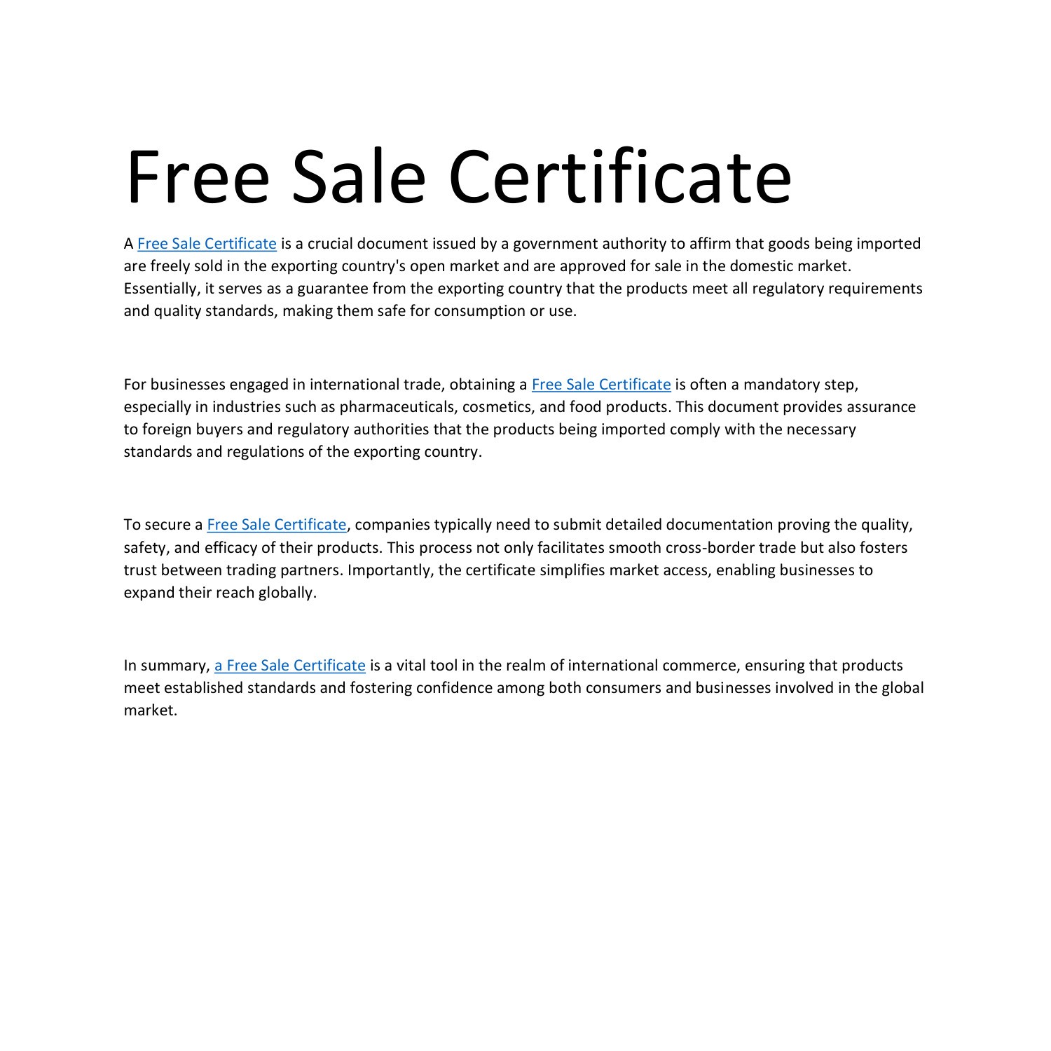 Free Sale Certificate docx DocDroid