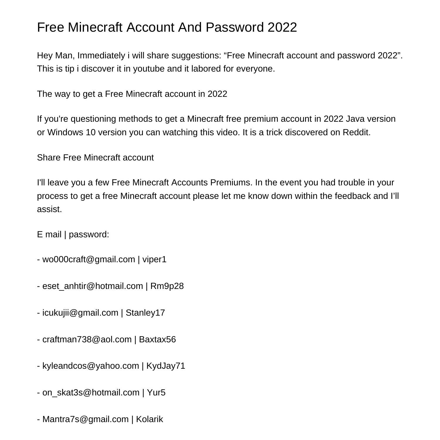 Free Minecraft Account And Password 2022yhpdi.pdf.pdf | DocDroid