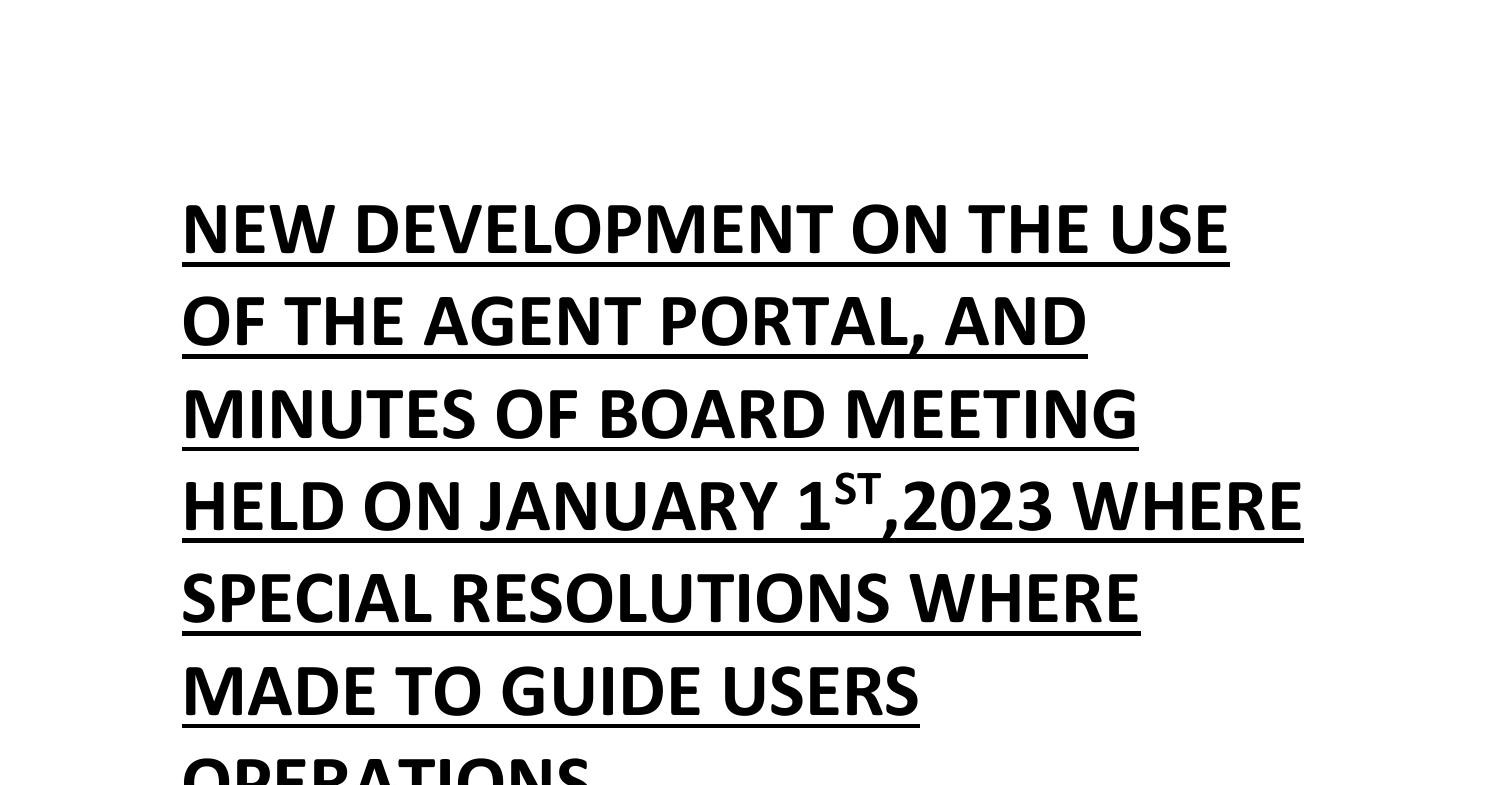NEW DEVELOPMENT ON THE USE OF THE AGENT PORTAL (1).pdf | DocDroid