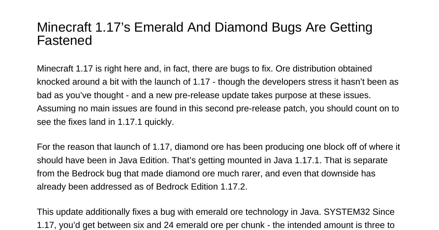 Minecraft 117s Emerald And Diamond Bugs Are Getting Fastenedjczgy.pdf ...