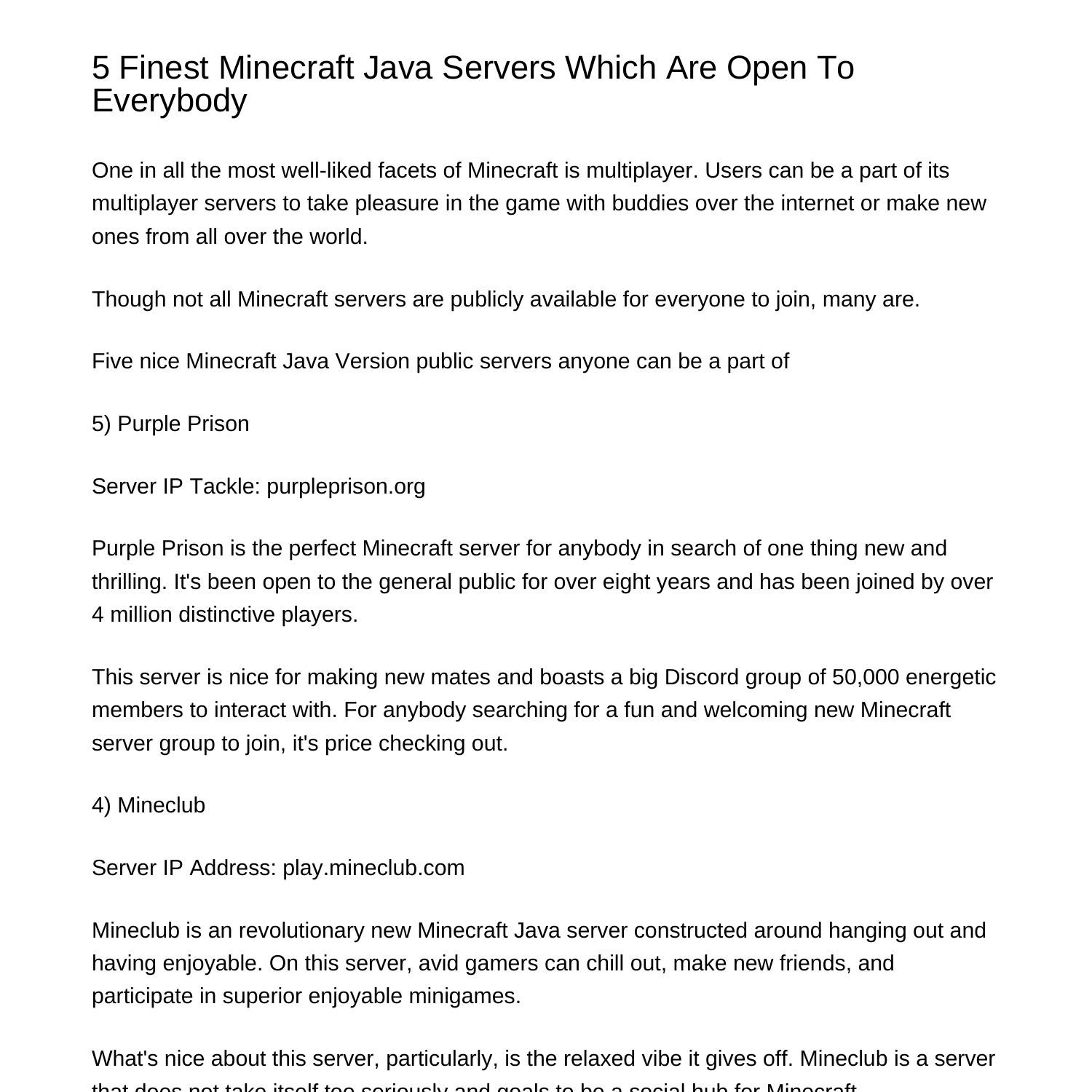 5 Greatest Minecraft Java Servers That Are Open To Everyonerlssb.pdf ...