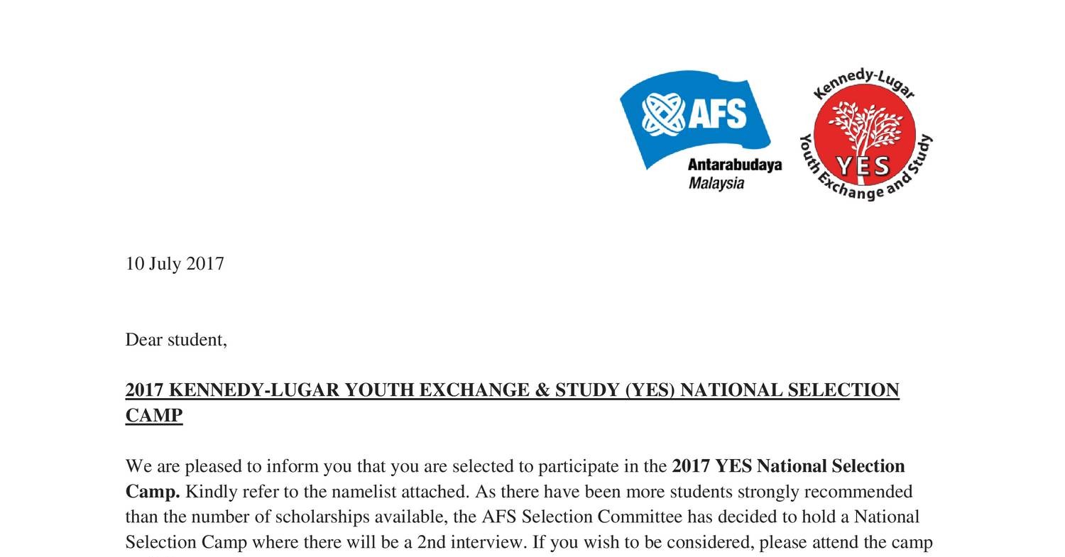 2017 YES SELECTION CAMP - INVITATION LETTER.pdf | DocDroid