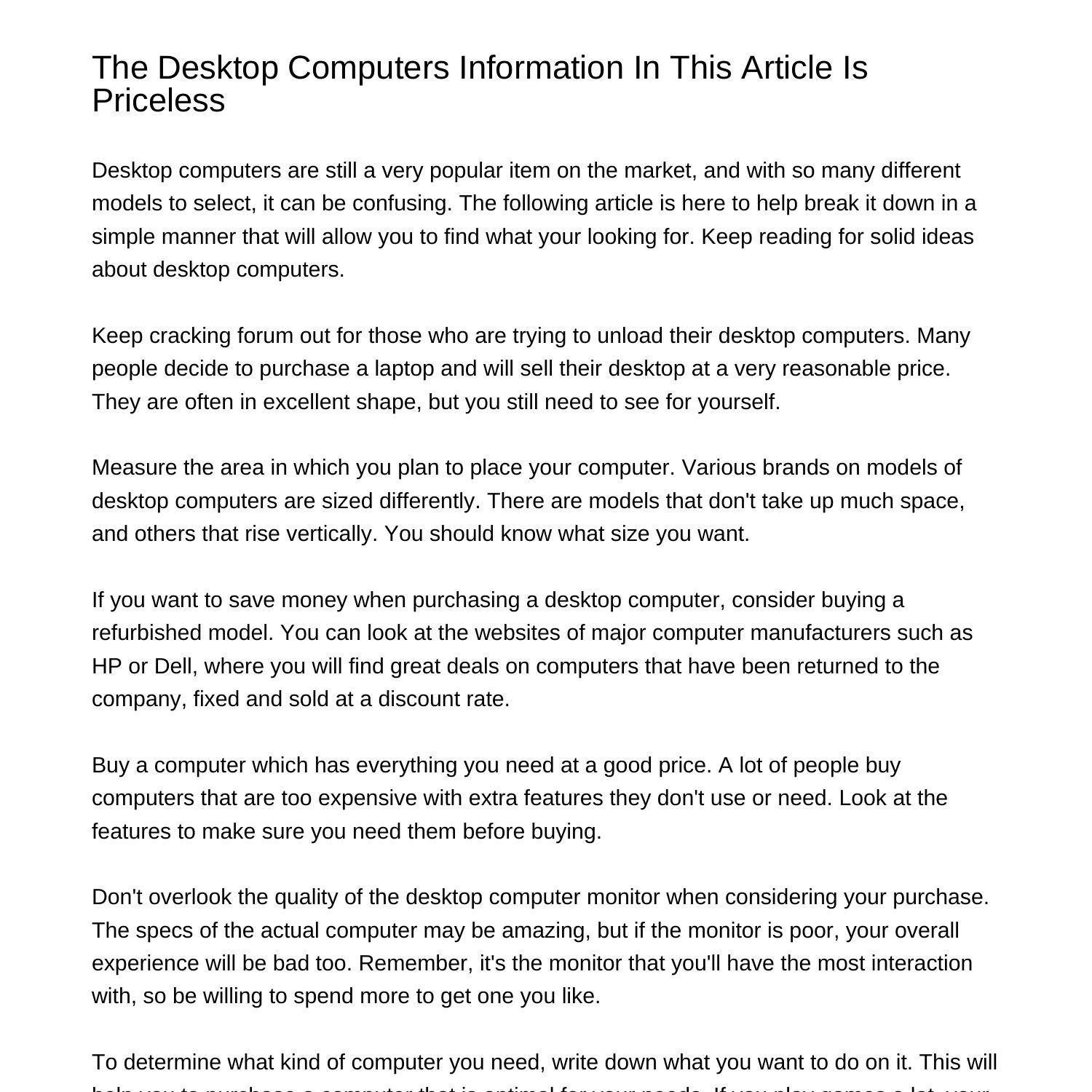 The Desktop Computers Information In This Article Is Pricelessgncit.pdf ...