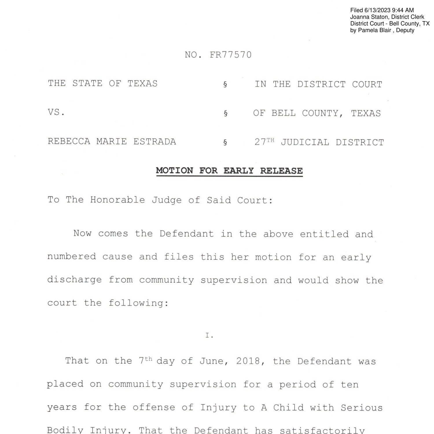 MOTION FOR EARLY RELEASE.pdf | DocDroid