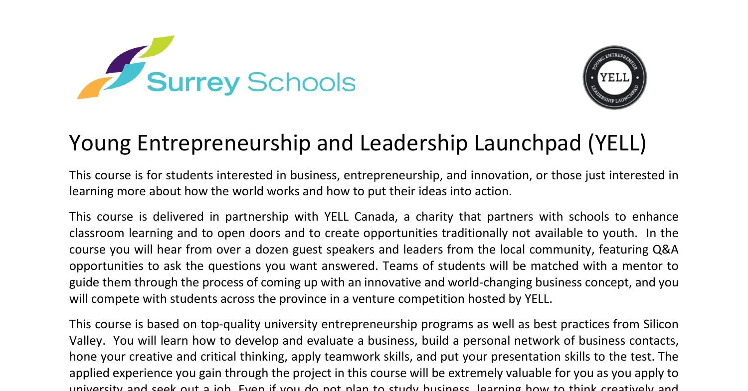 Young Entrepreneurship and Leadership Launchpad - YELL.pdf | DocDroid