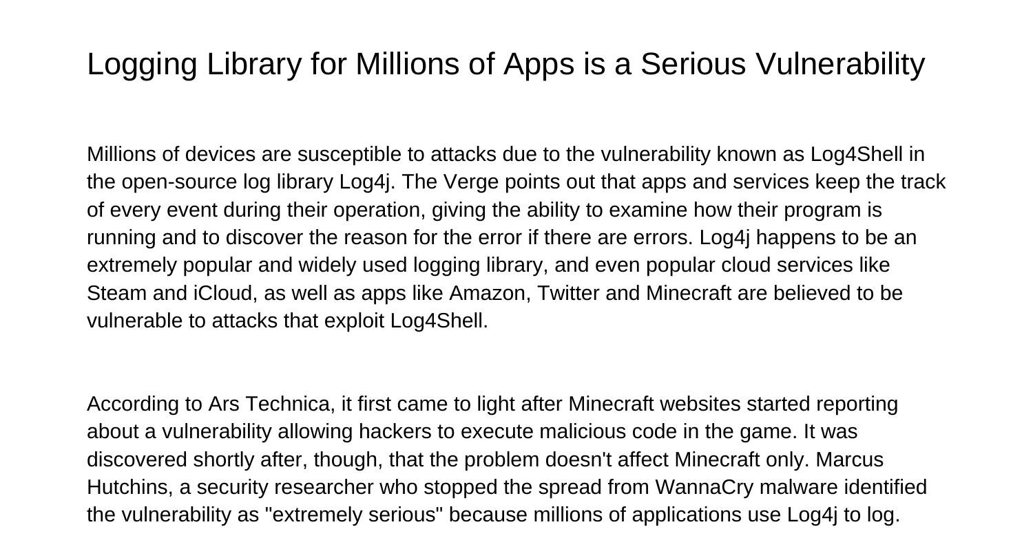 Logging Library for Millions of Apps has a Significant ...