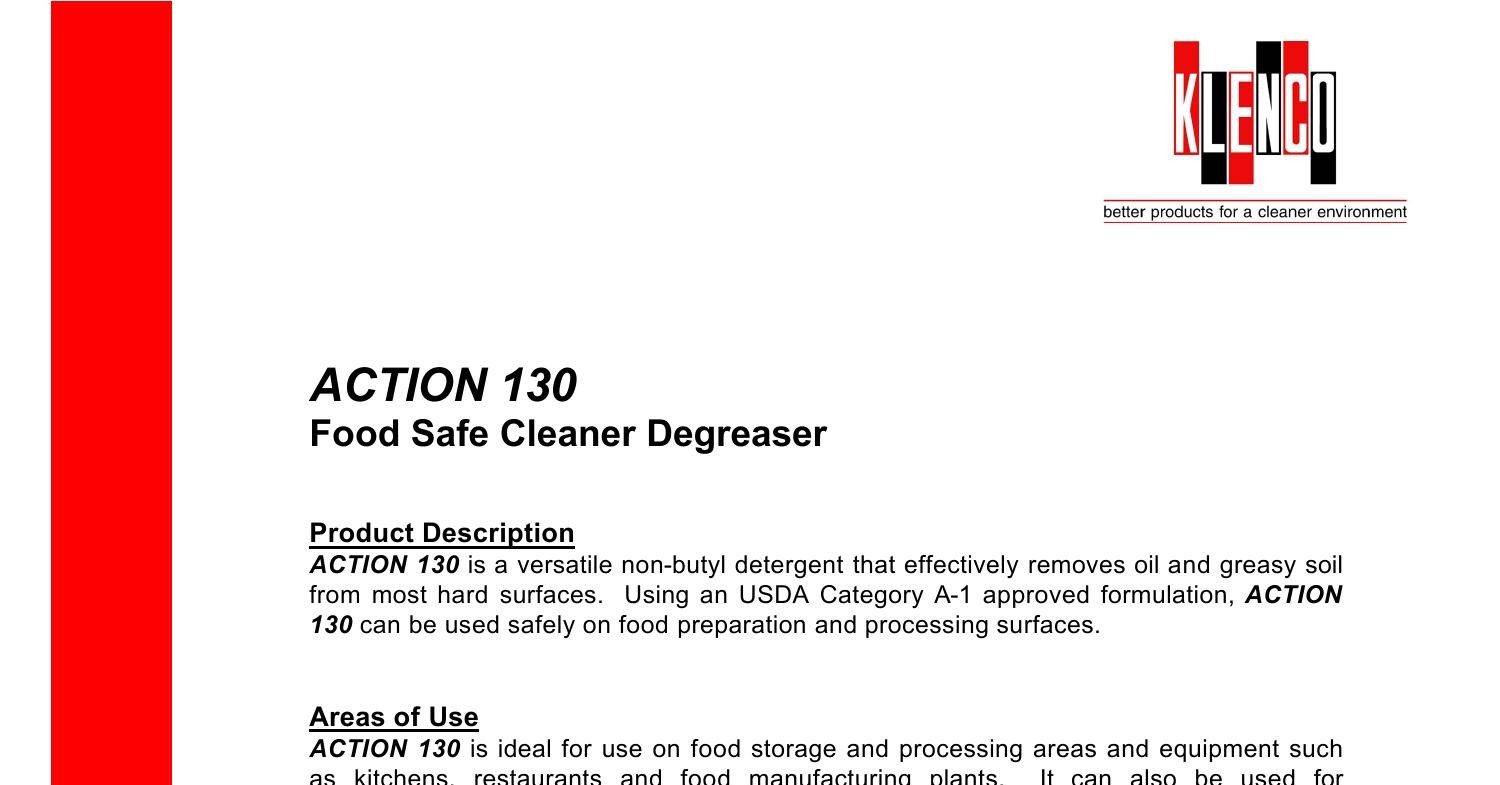 ACTION 130 - Food Safe Cleaner Degreaser.pdf | DocDroid