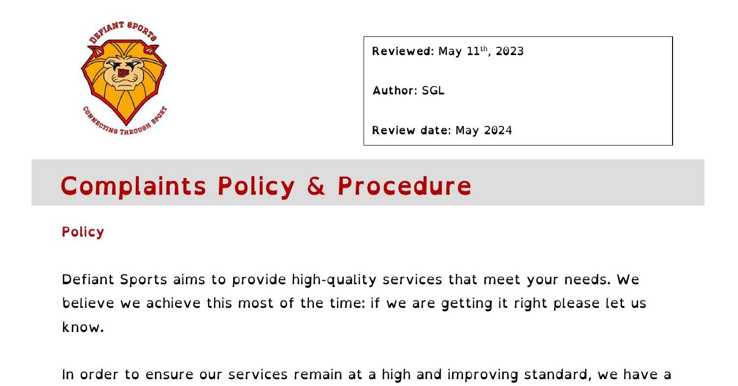 Complaints Policy & Procedure.pdf | DocDroid