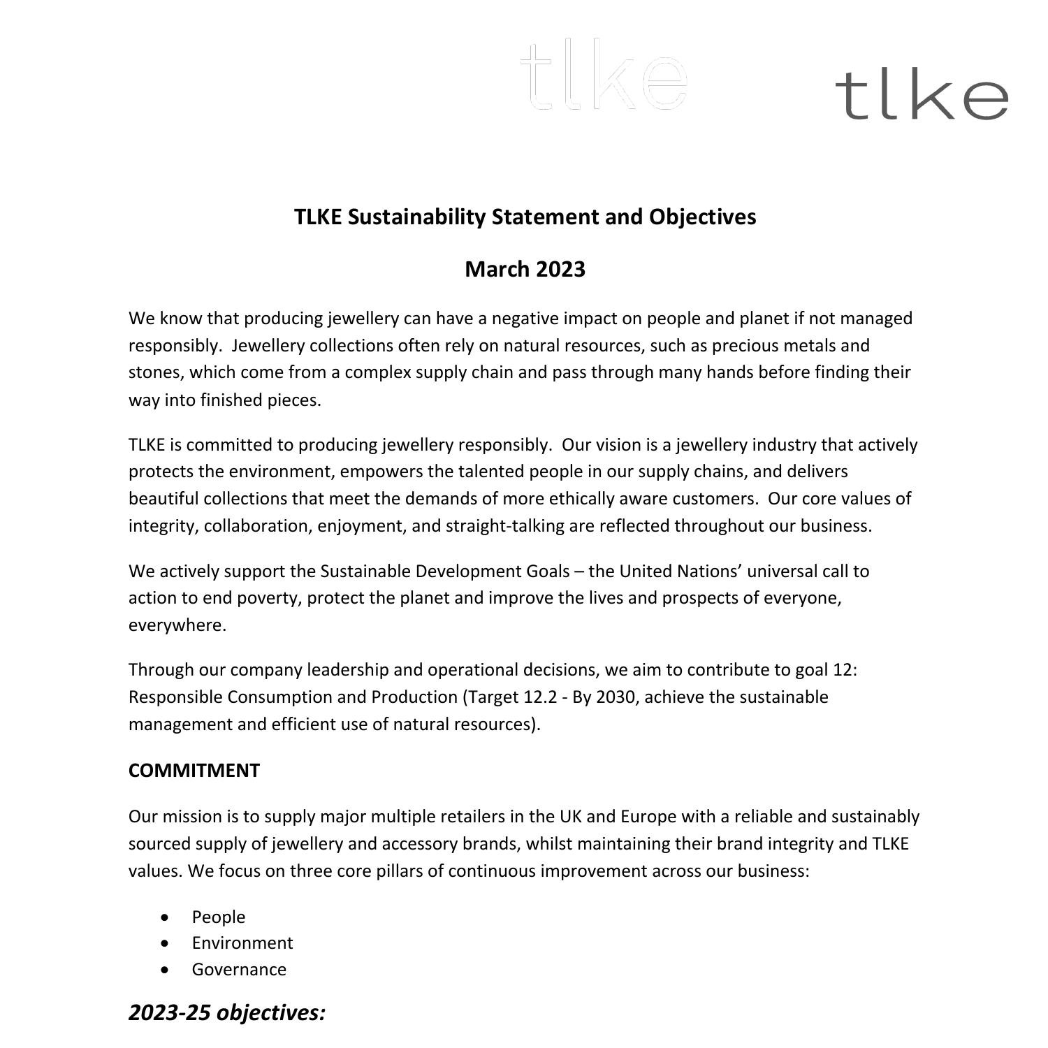 TLKE - Sustainability Statement and Objectives 03.23.pdf | DocDroid
