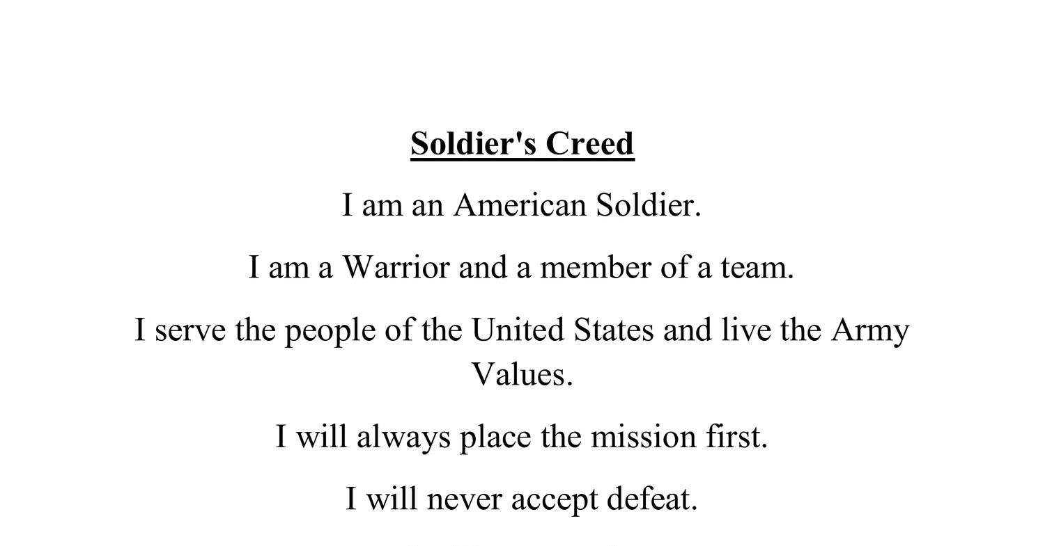 I Promise Soldiers Creed American Soldiers Physically Mentally WORDS OF ...