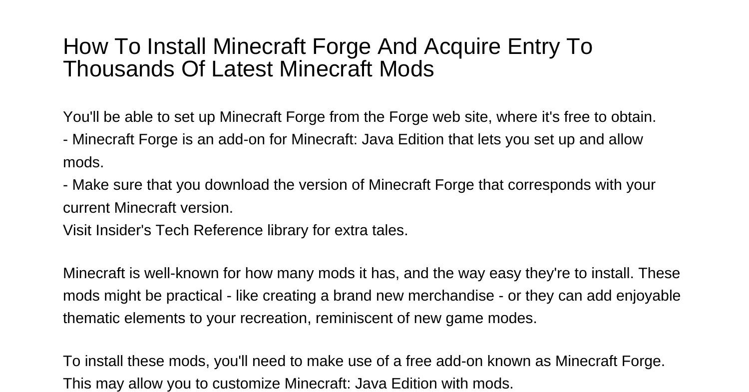 How To Put In Minecraft Forge And Achieve Entry To 1000s Of New ...