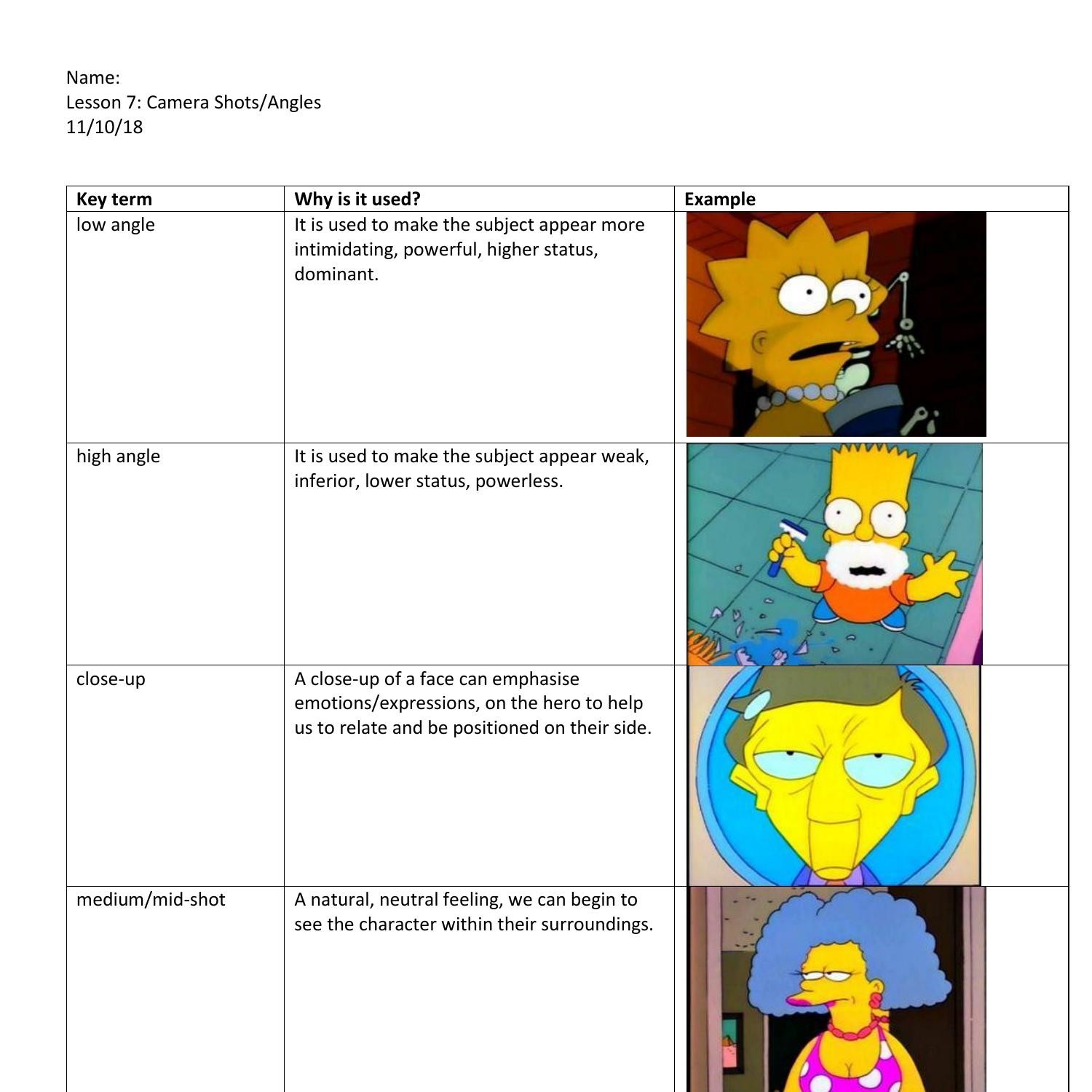 Simpsons labelling shot types answers.docx | DocDroid