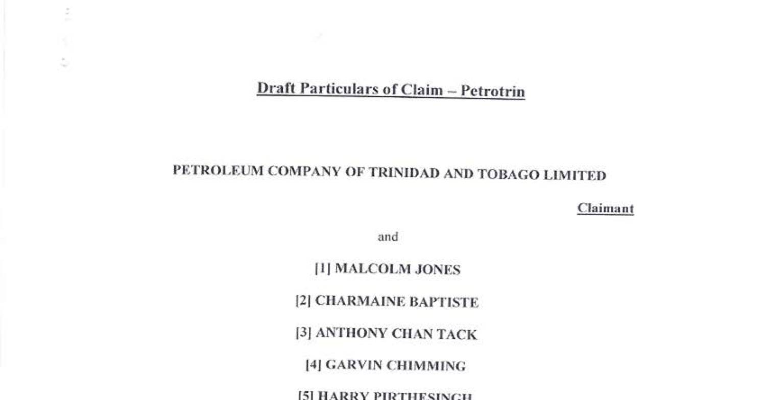 LAWSUIT Info. Draft Particulars of Claim. Petrotrin VS Malcolm Jones ...