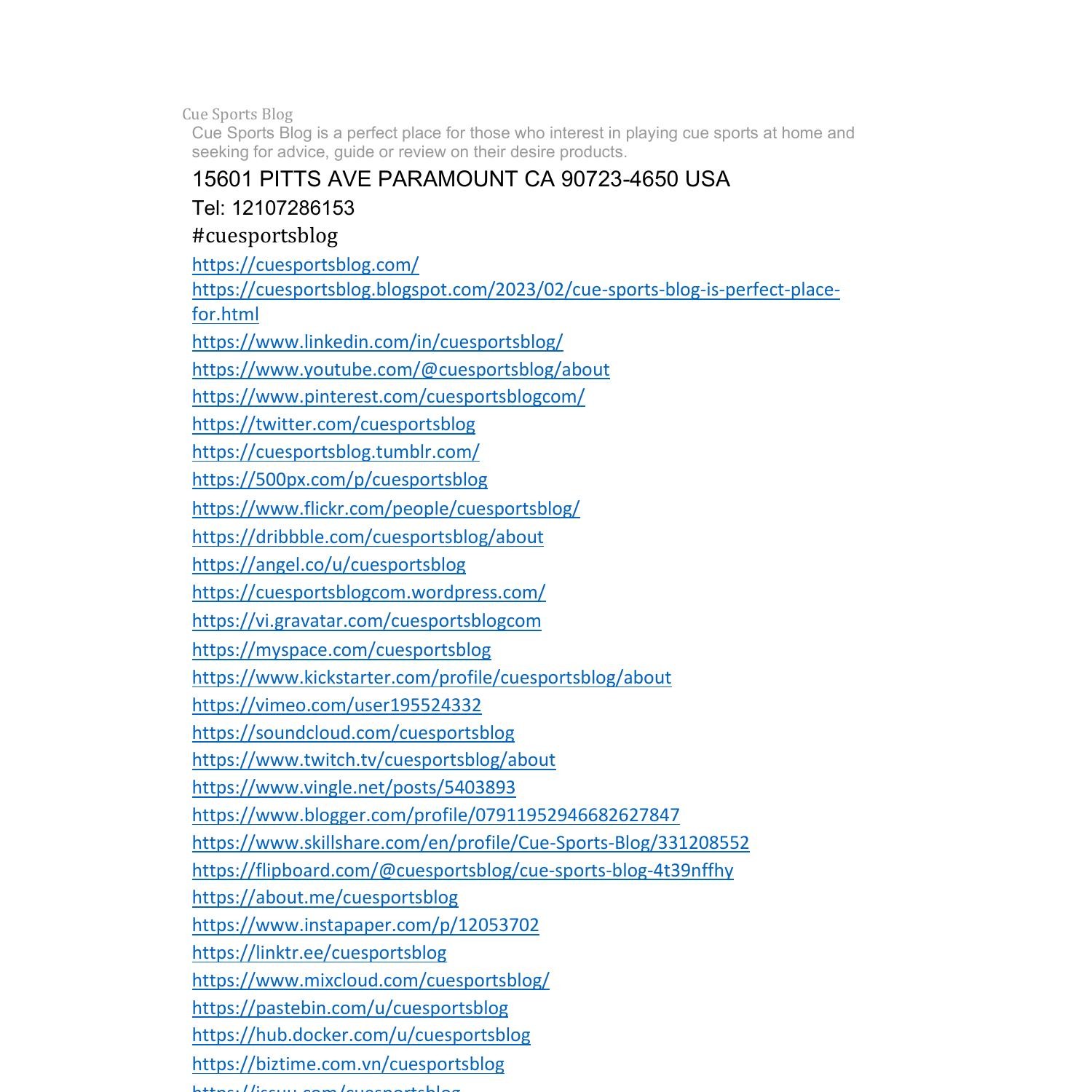 Cue Sports Blog.docx | DocDroid