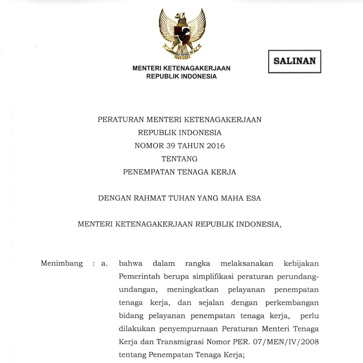 Kemnaker No. 39 Tahun 2016.pdf | DocDroid