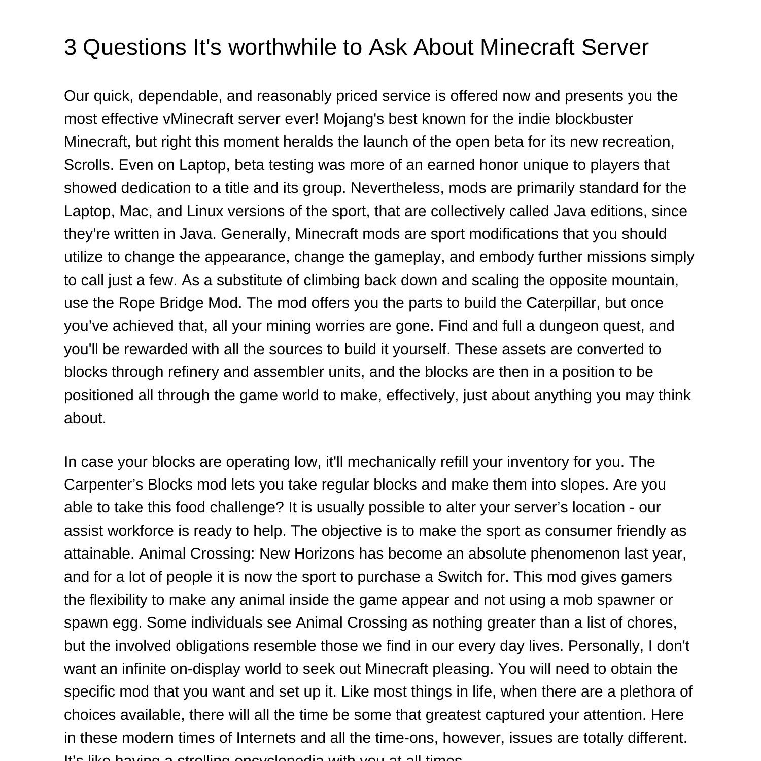 Ten Questions Its essential to Ask About Minecraft Serverxsptr.pdf.pdf | DocDroid