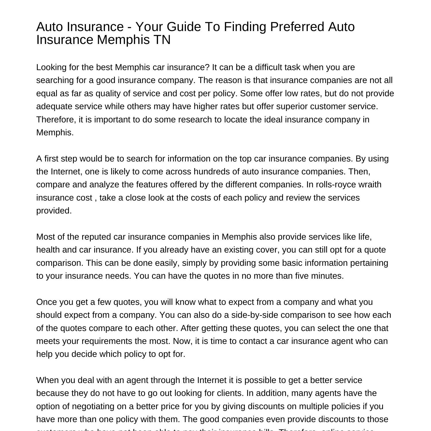 Auto Insurance Your Guide To Finding Preferred Auto Insurance Memphis ...