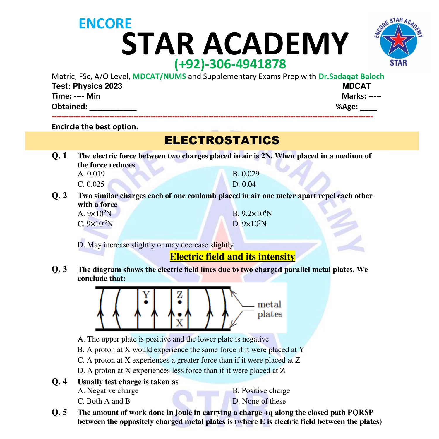 PMDC 2023 Physics 2nd by Dr.Sadaqat Baloch 03064941878 Encore Star ...