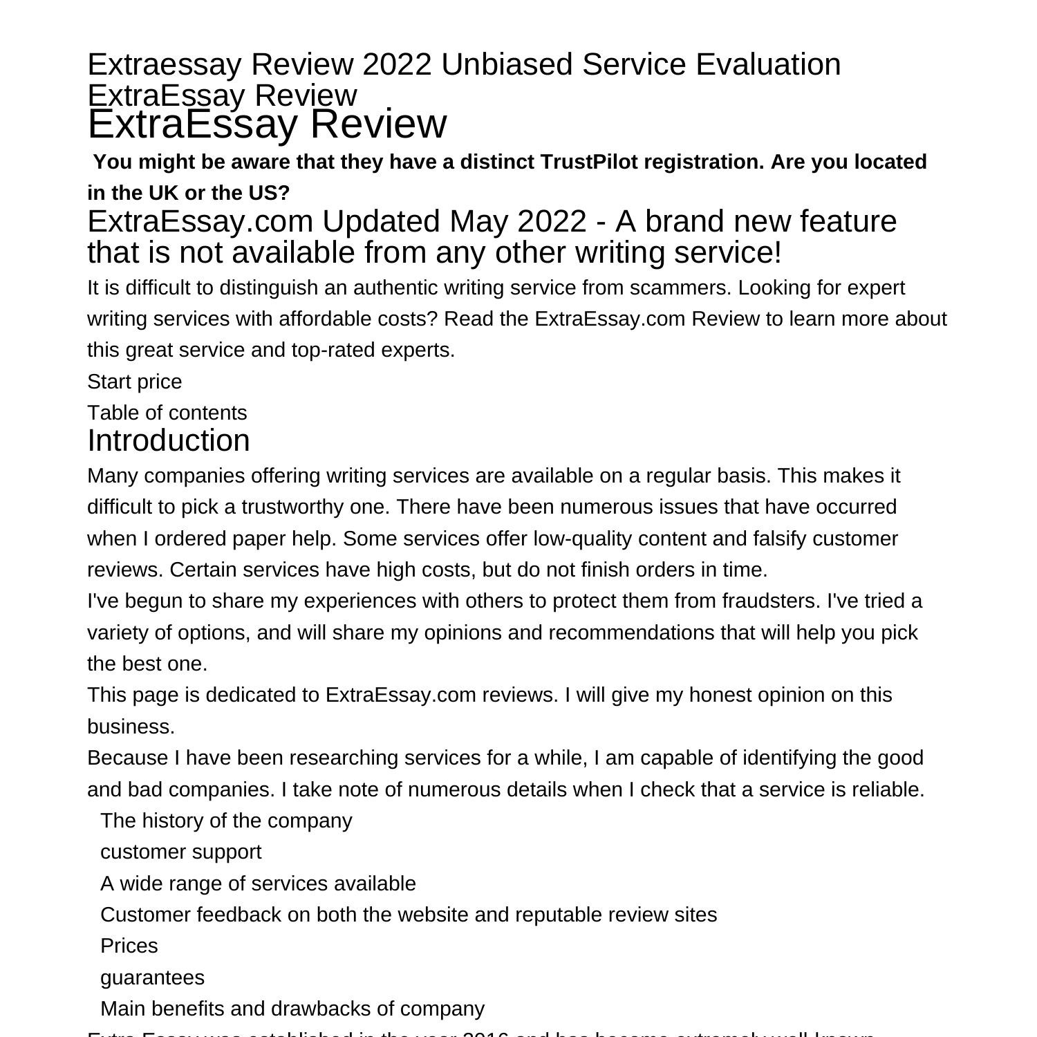 Extraessay Review 2022 Unbiased Service Evaluation ExtraEssay Review ...
