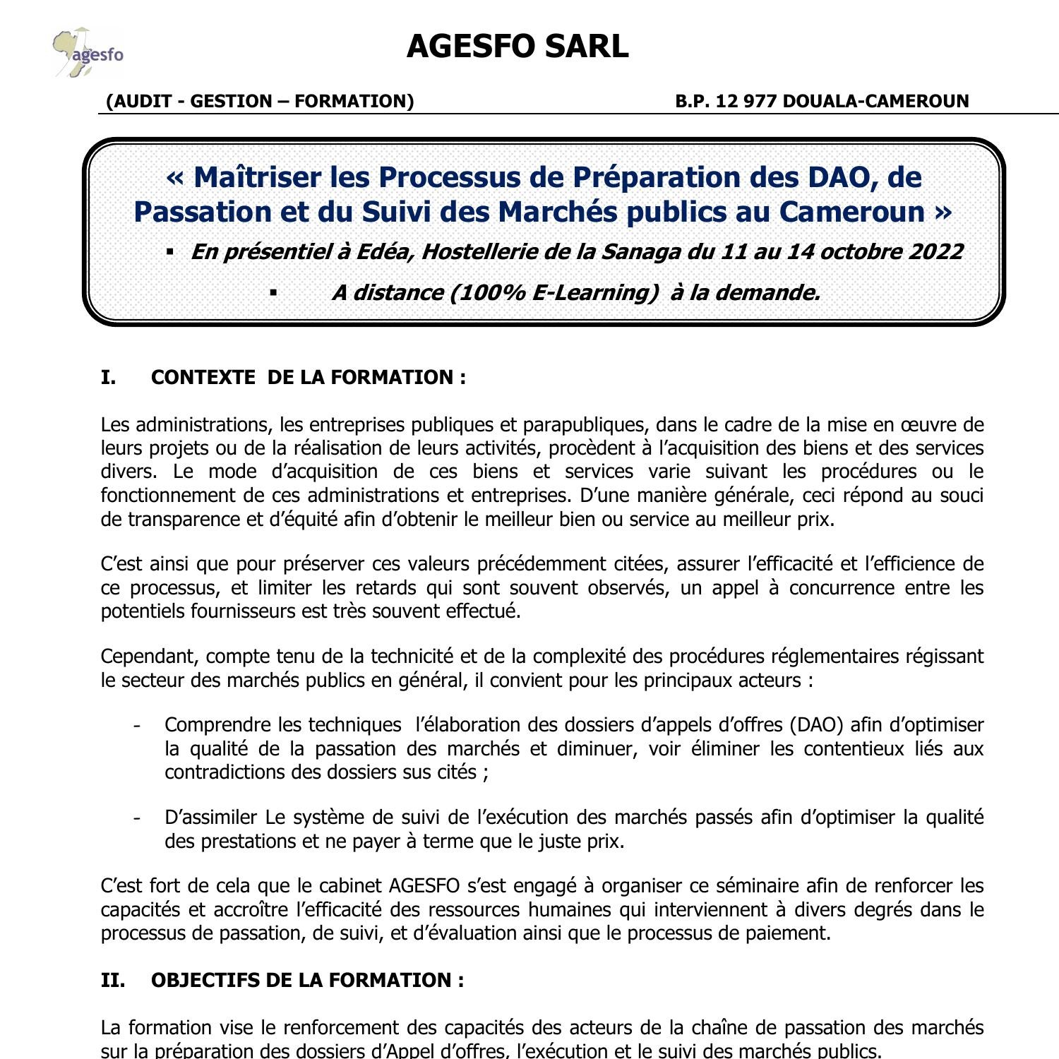 AGESFO PREPARATION DU DAO - PASSATION ET LE SUIVI DES MARCHES PUBLICS AU CAMEROUN.pdf | DocDroid