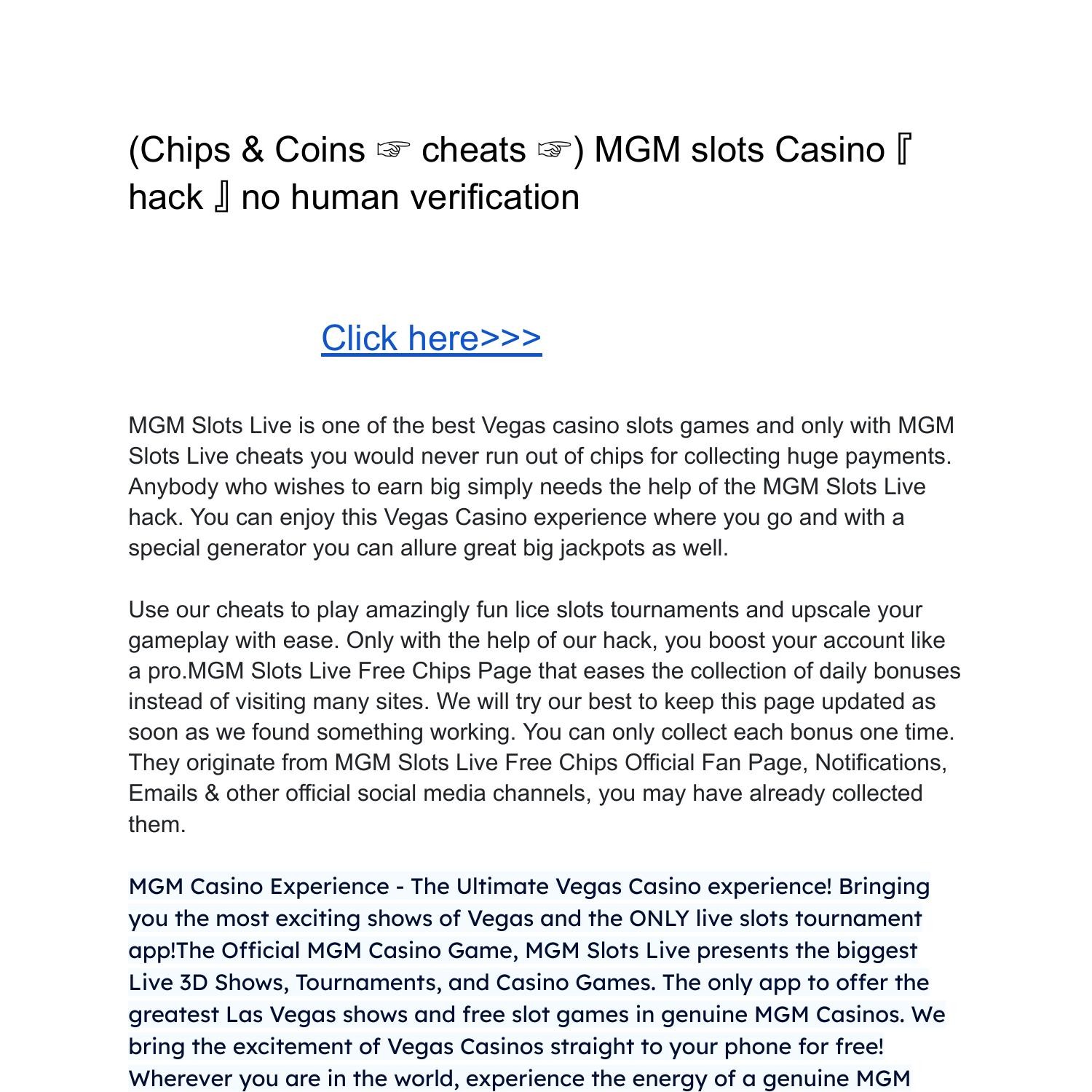 (Chips & Coins ☞ cheats ☞) MGM slots Casino 『 hack 』 no human verification.pdf | DocDroid