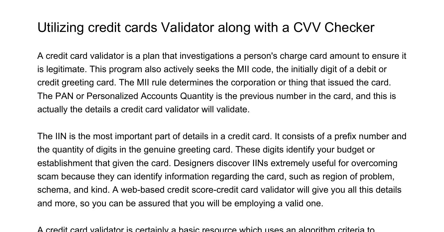 The way you use a charge card Validator along with a CVV Checkercxyqh ...