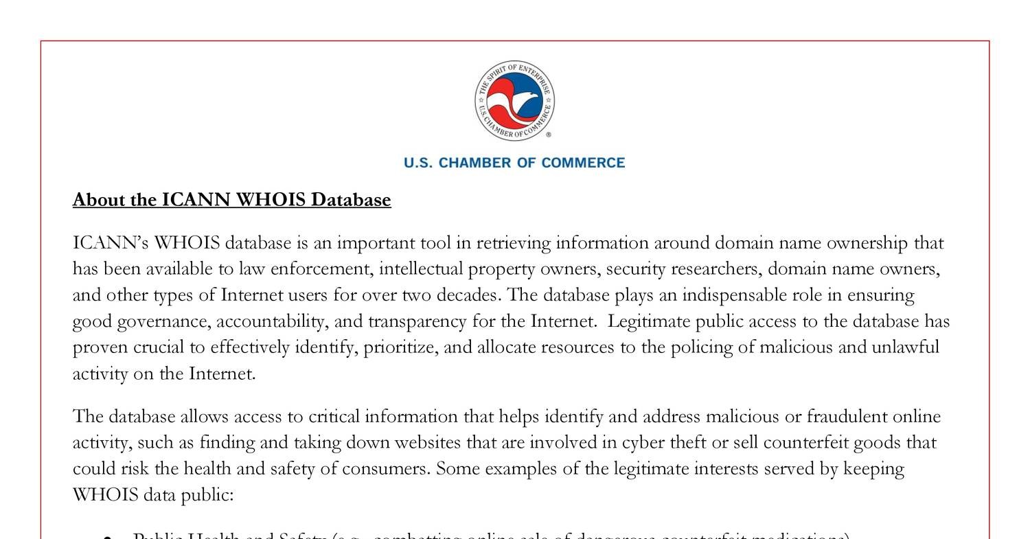 U.S. Chamber of Commerce ICANN WHOIS Database and GDPR.pdf | DocDroid