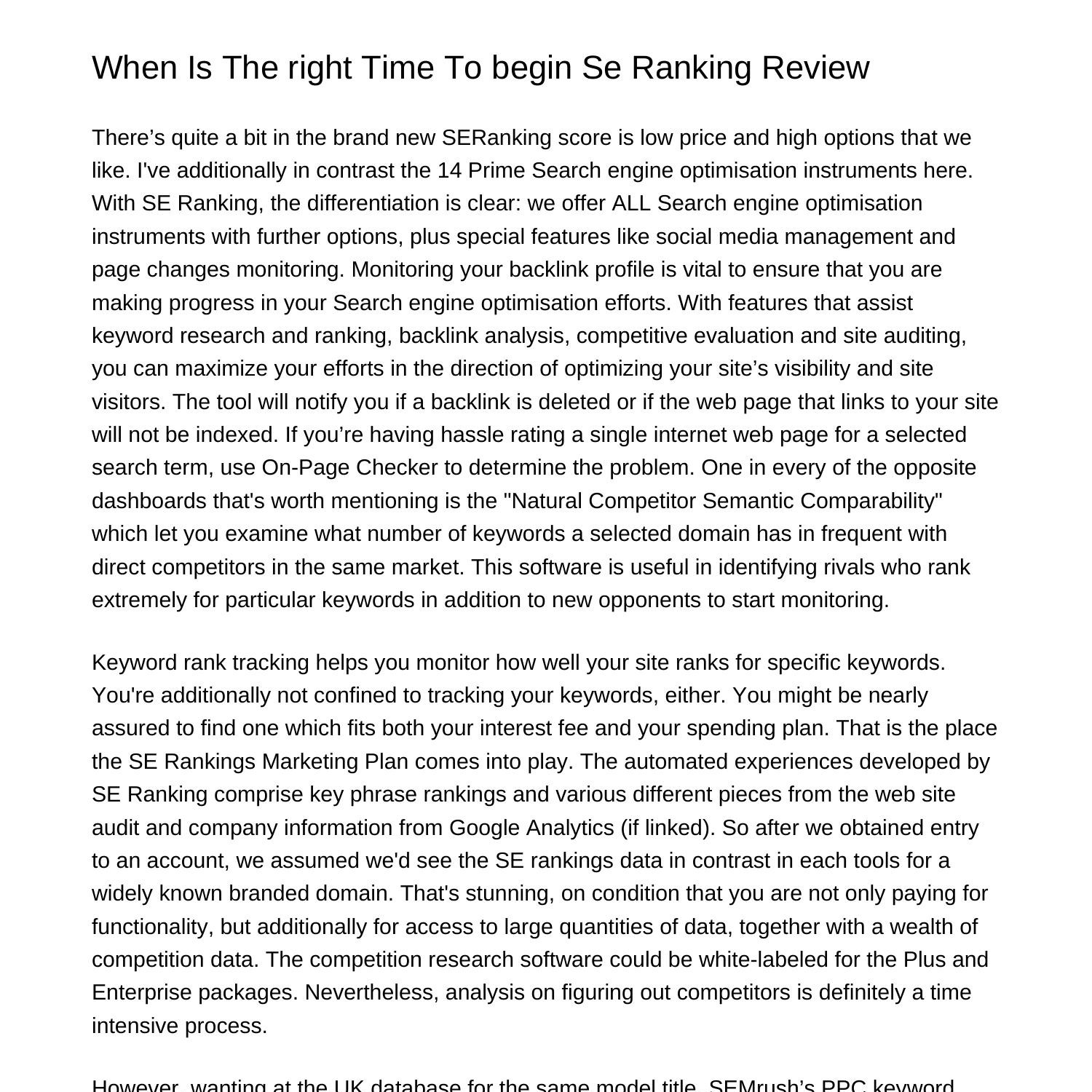 When Is The Appropriate Time To Start Out Se Ranking Reviewuqgmz pdf