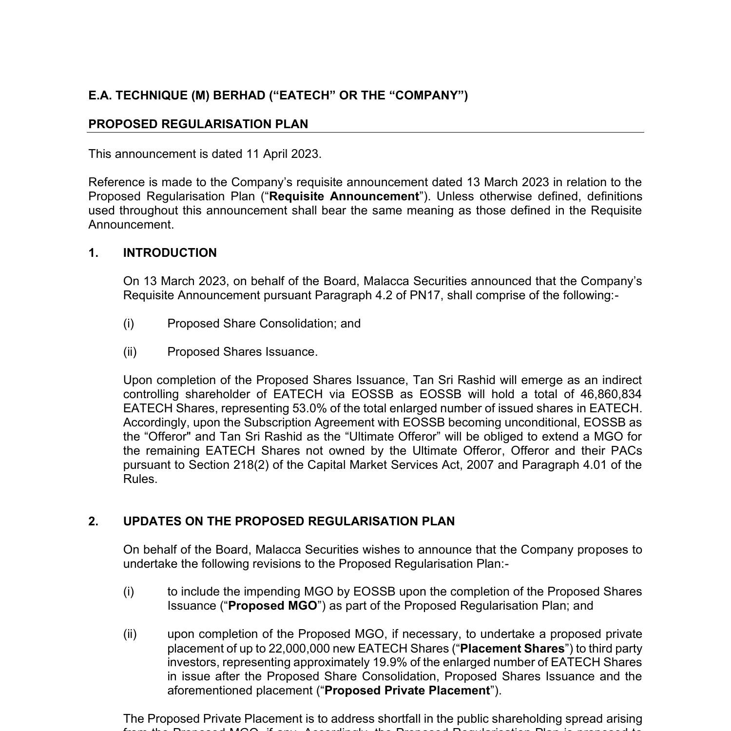 EATECH PROPOSED REGULARISATION PLAN.pdf | DocDroid