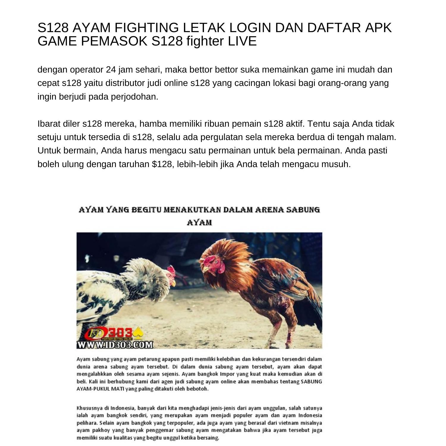 S128 AYAM FIGHTING WEB LOGIN DAN DAFTAR APK GAME PENYEDIA S128 fighter ...