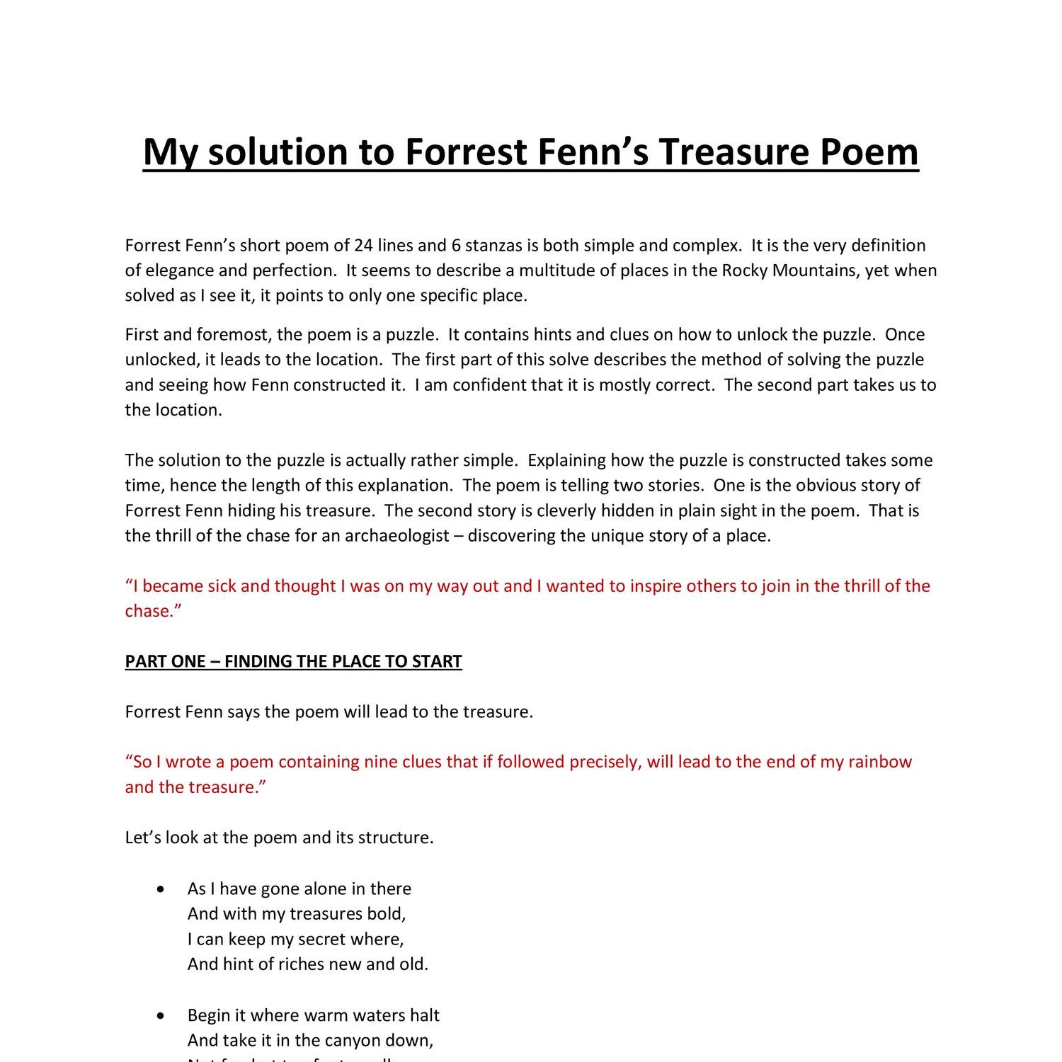 forrest fenns poem clues