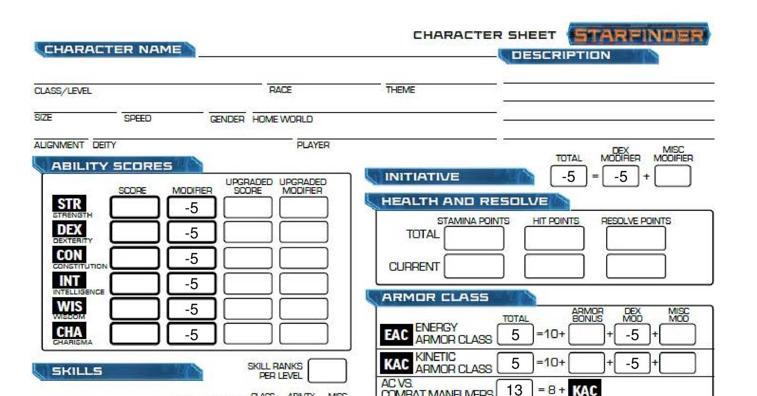 Form Fillable Starfinder Character Sheet - Printable Forms Free Online