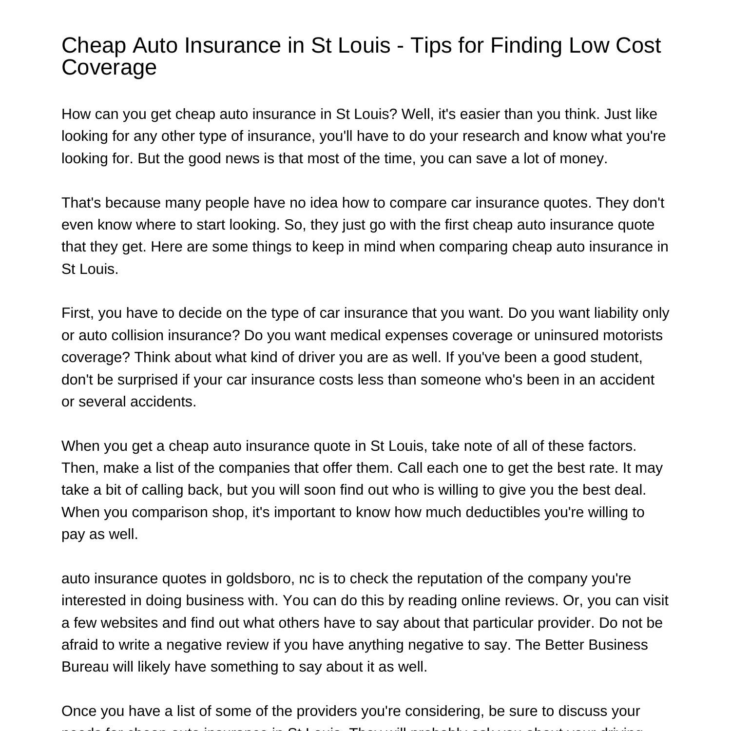 Cheap Auto Insurance in St Louis Tips for Finding Low Cost ...