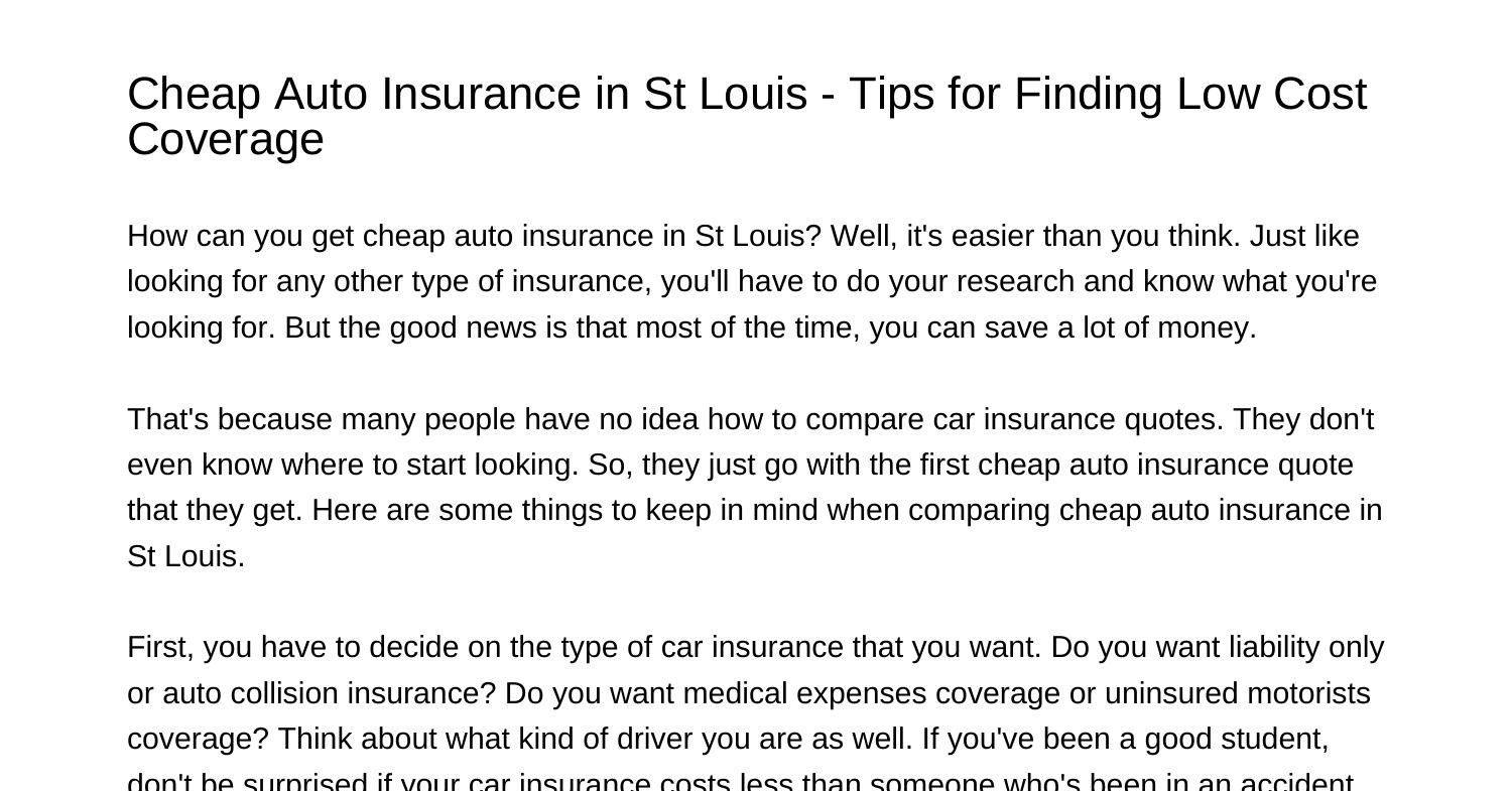 Cheap Auto Insurance in St Louis Tips for Finding Low Cost ...