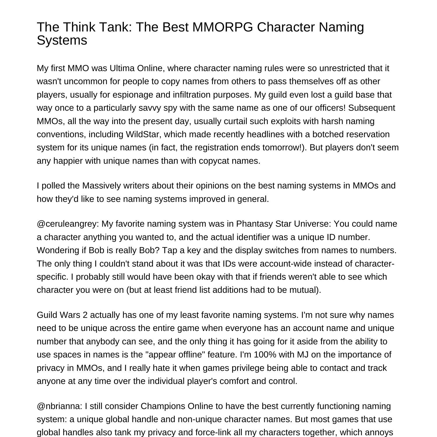 The Think Tank The Best MMORPG Character Naming Systemsycgtv.pdf.pdf ...