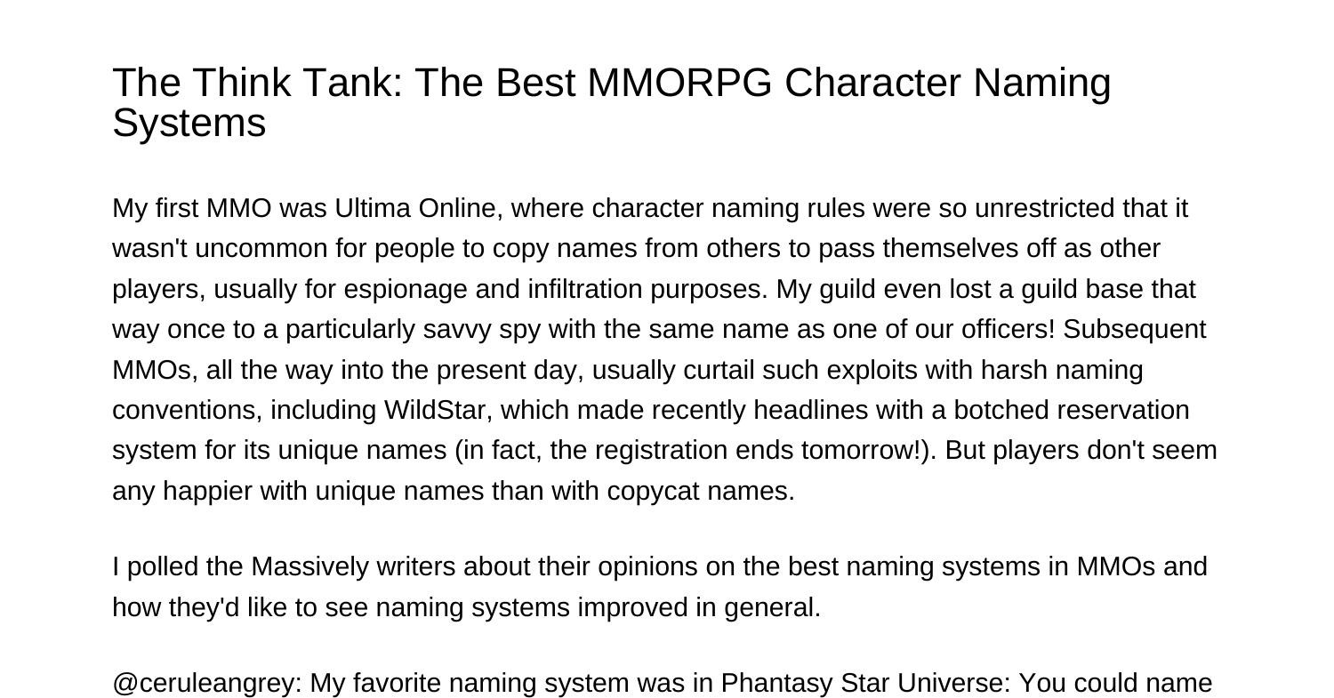 The Think Tank The Best MMORPG Character Naming Systemsycgtv.pdf.pdf ...